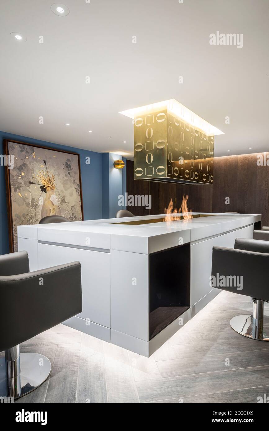 Haircut stations in a luxury hair salon between ground floor and ...