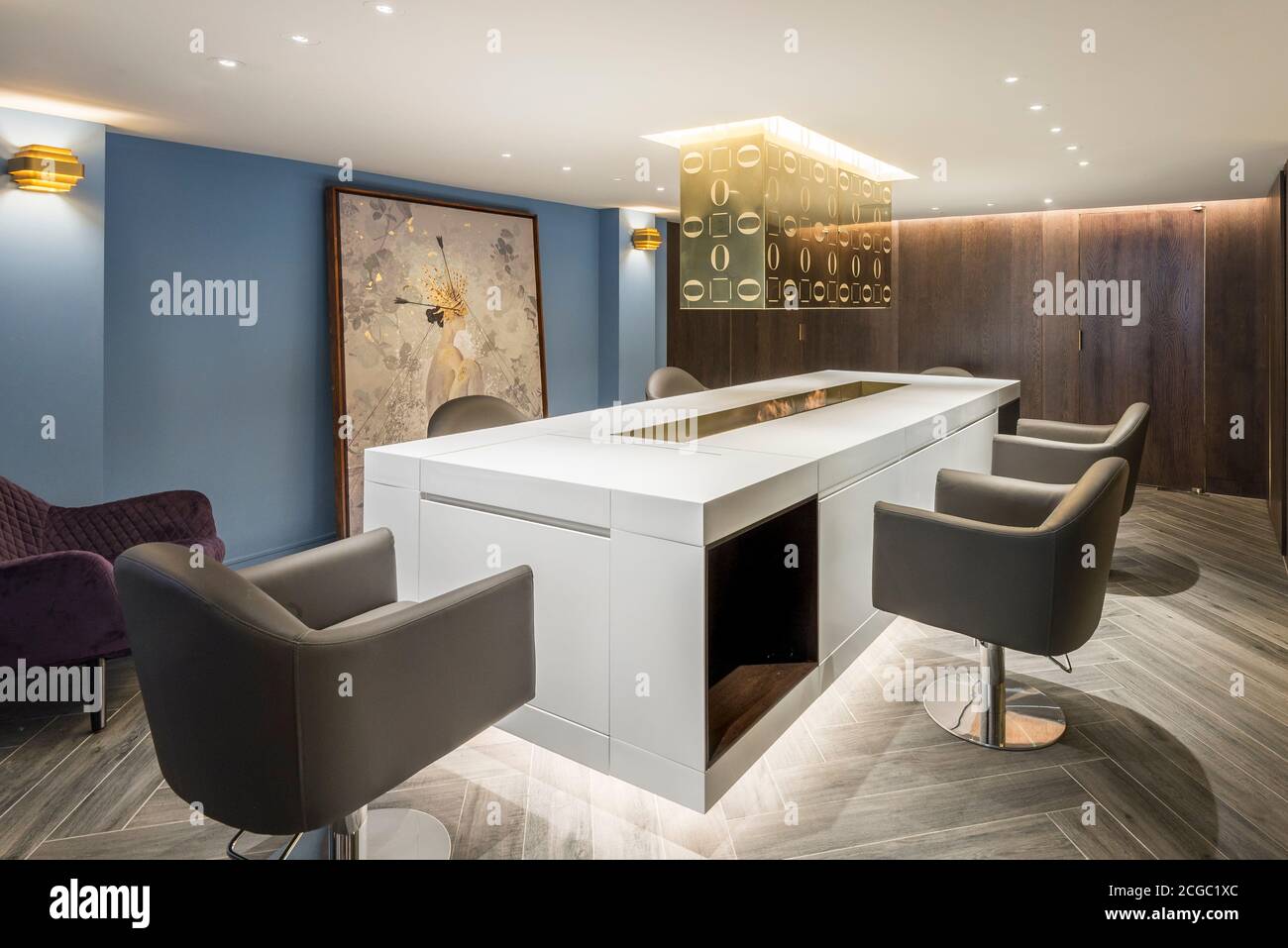 Haircut stations in a luxury hair salon between ground floor and ...