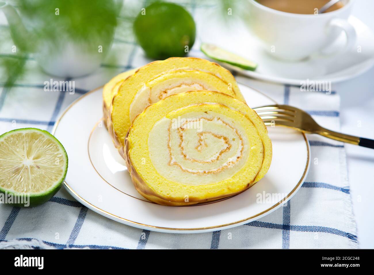 The Swiss roll cake delicious afternoon tea Stock Photo - Alamy