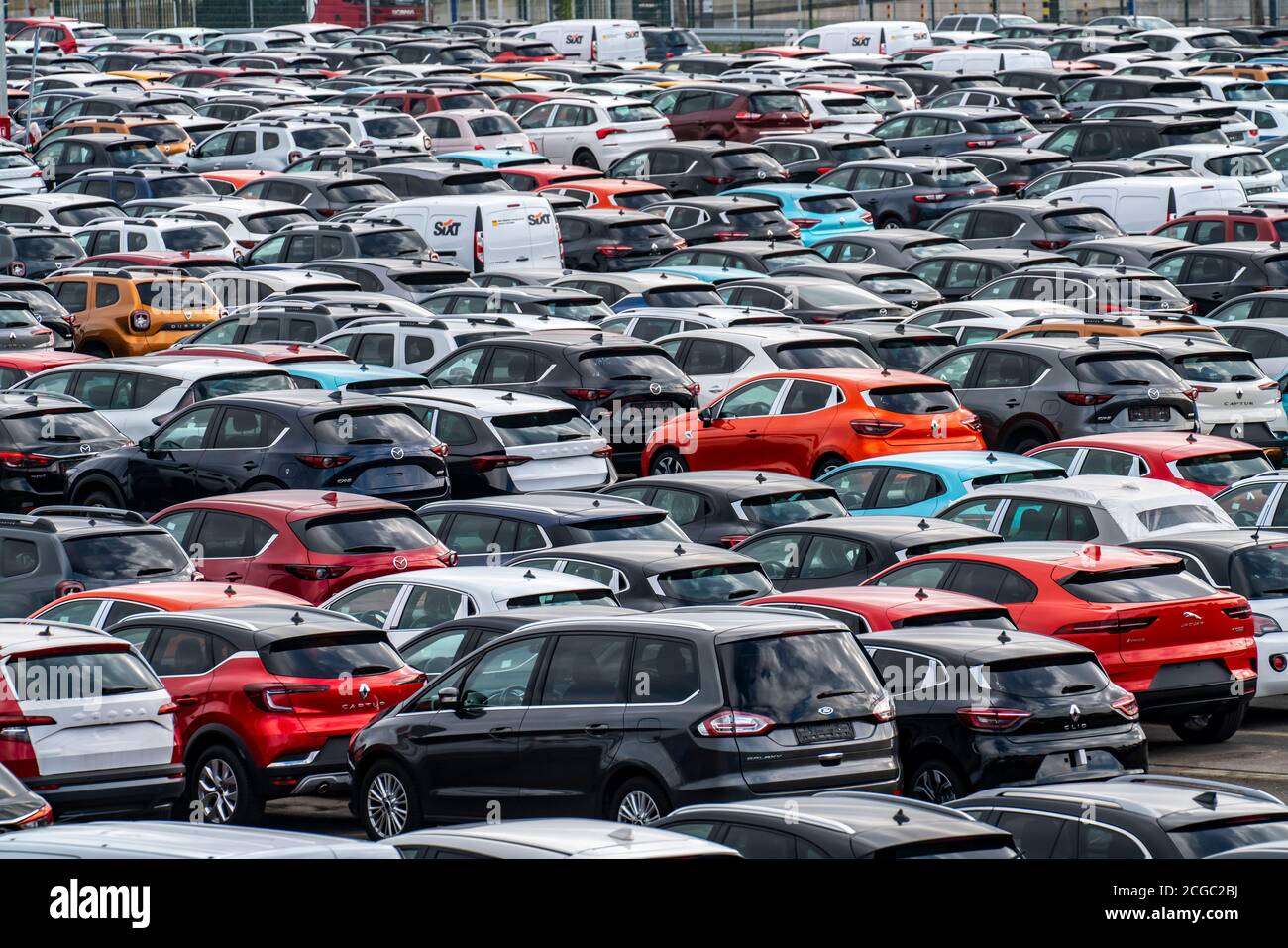 Car terminal in the inland port Logport I, in Duisburg at river Rhein ...