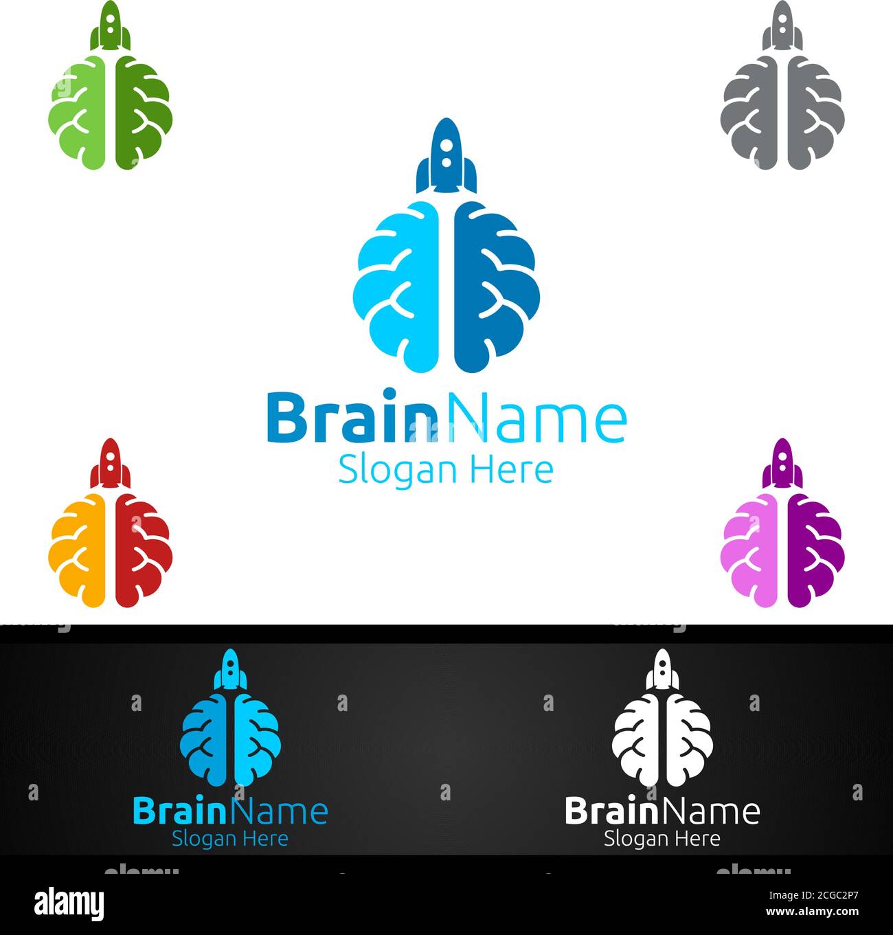 Rocket Brain Logo with Think Idea Concept Vector Design Stock Vector ...