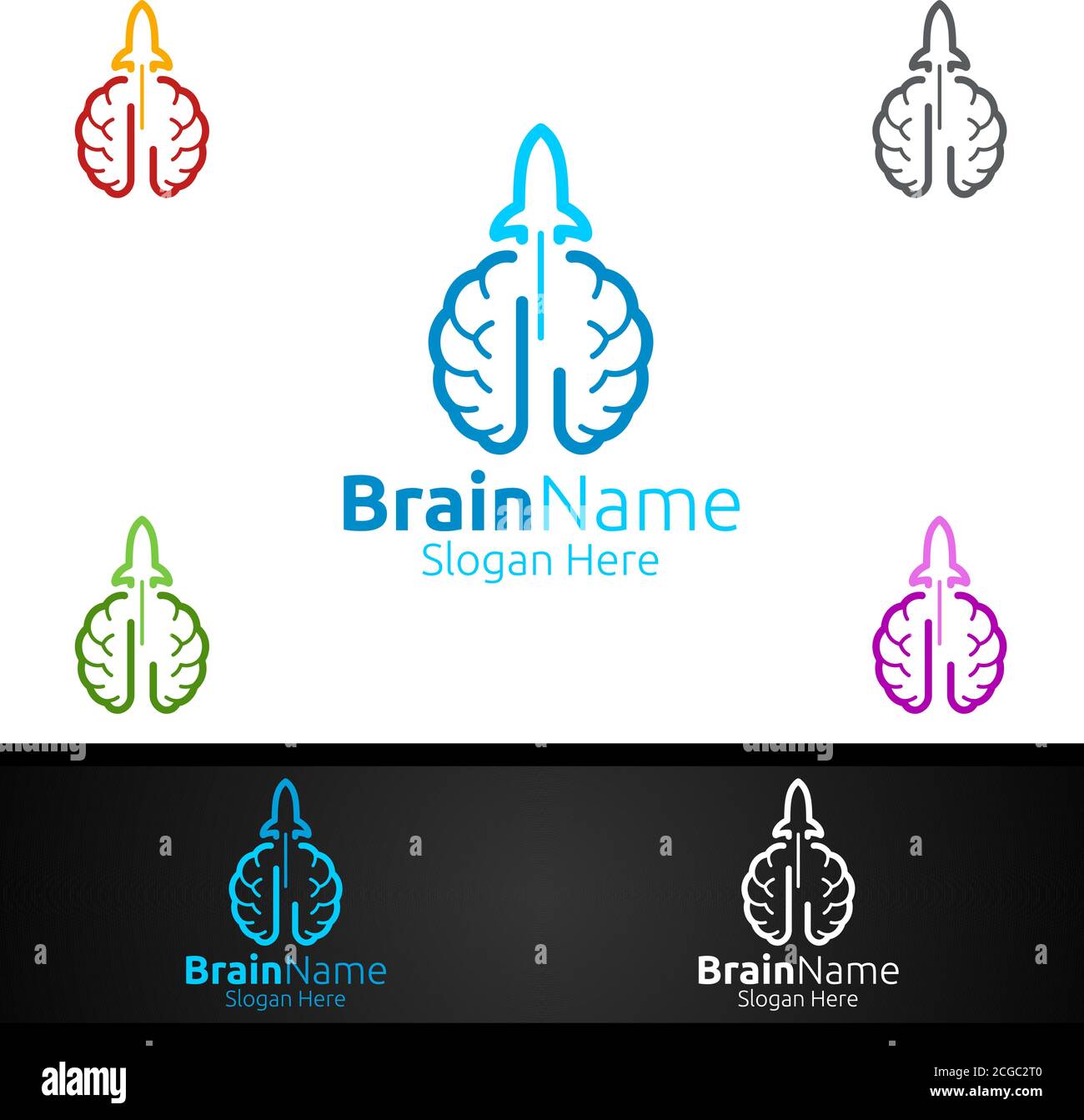 Rocket Brain Logo with Think Idea Concept Vector Design Stock Vector ...