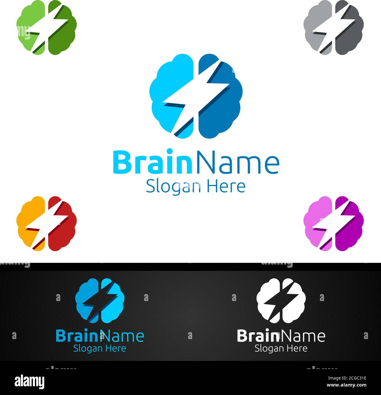 Power Brain Logo with Think Idea Concept Vector Design Stock Vector ...