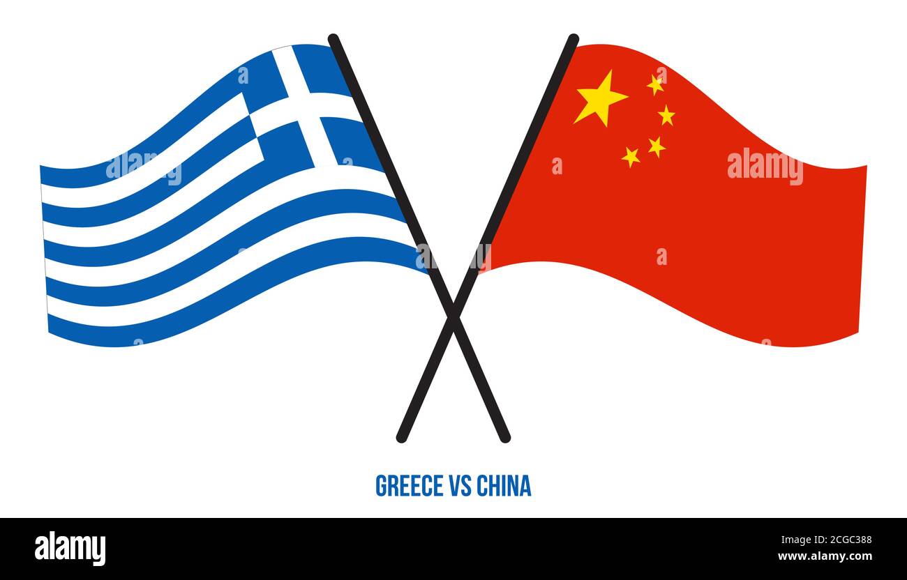Greece and China Flags Crossed And Waving Flat Style. Official ...