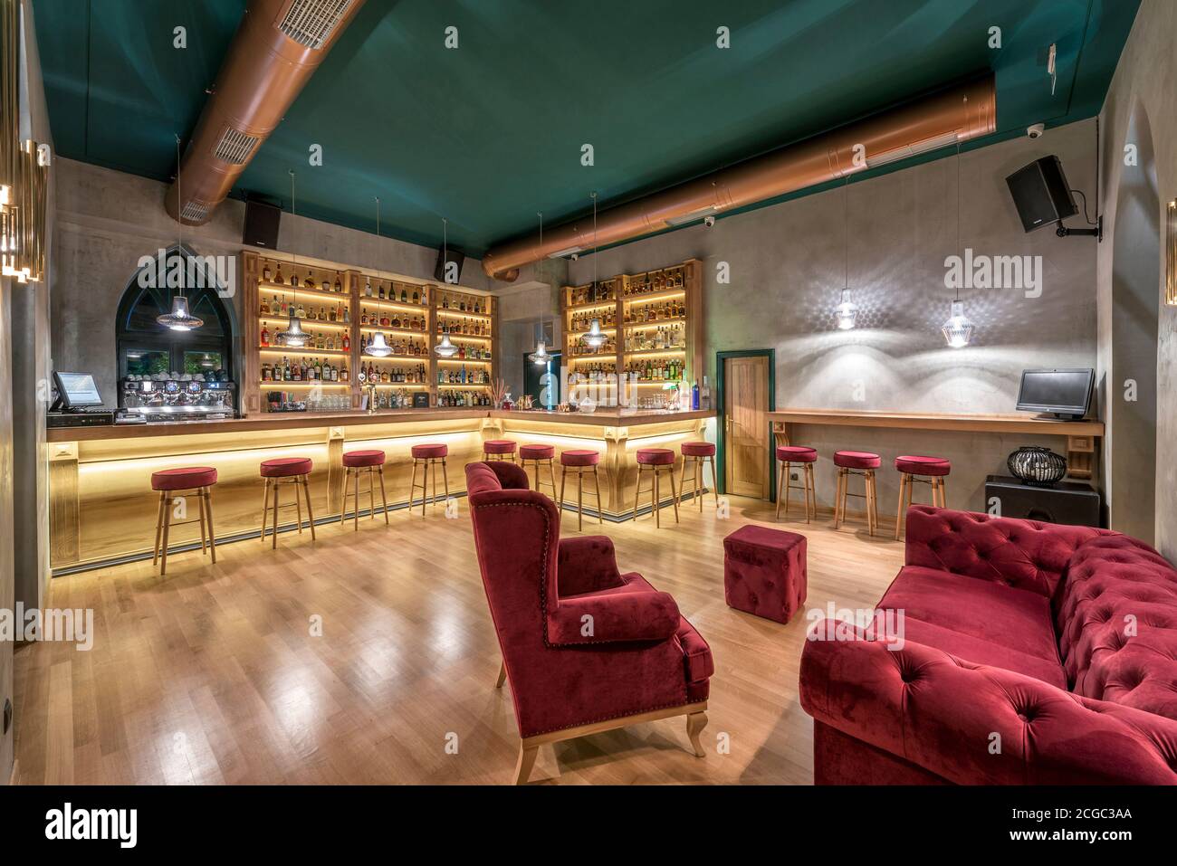 Interior view of preserved historic landmark Pyrgos Cafe Bar in Aigio ...