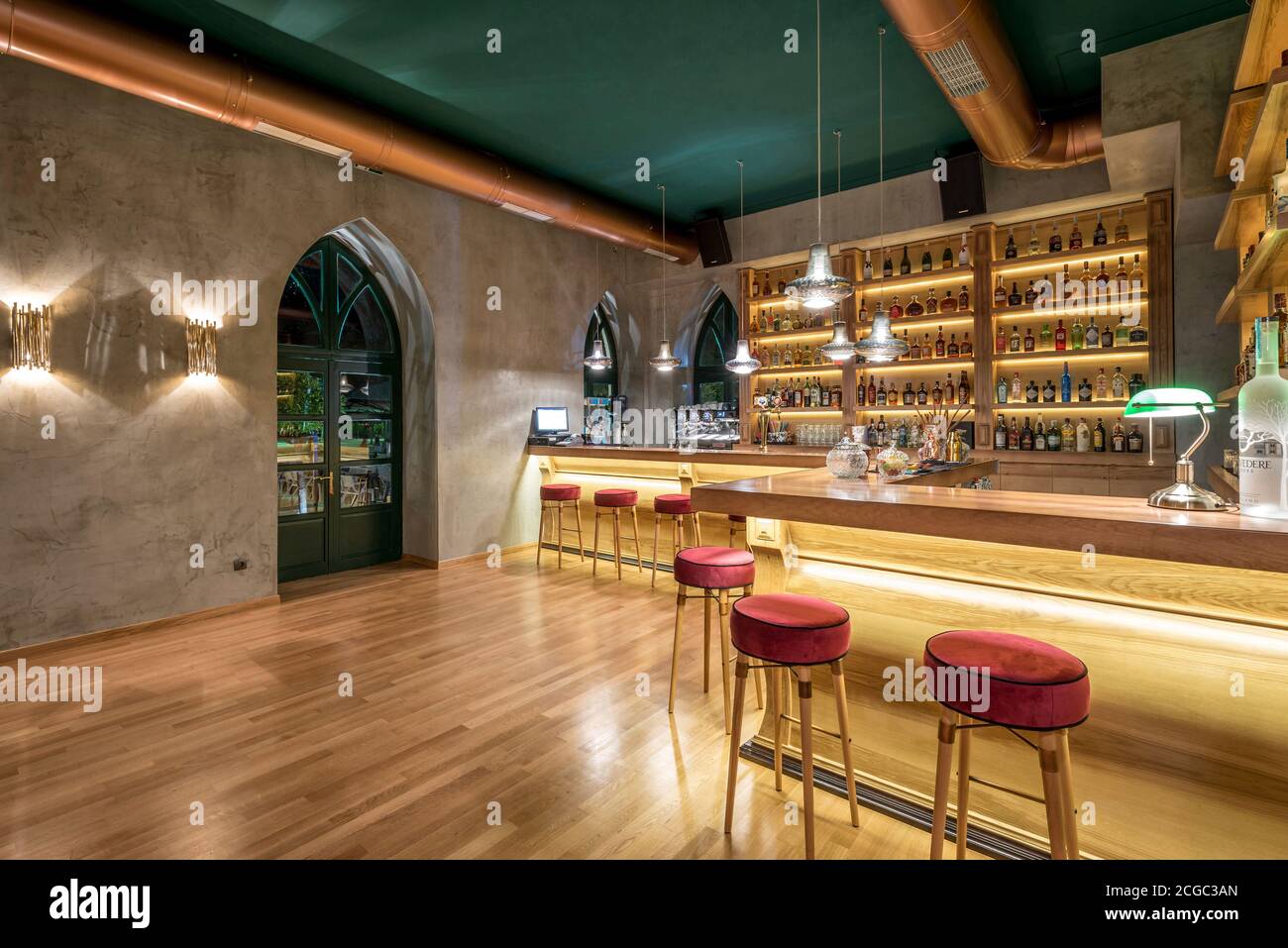 Interior view of preserved historic landmark Pyrgos Cafe Bar in Aigio ...