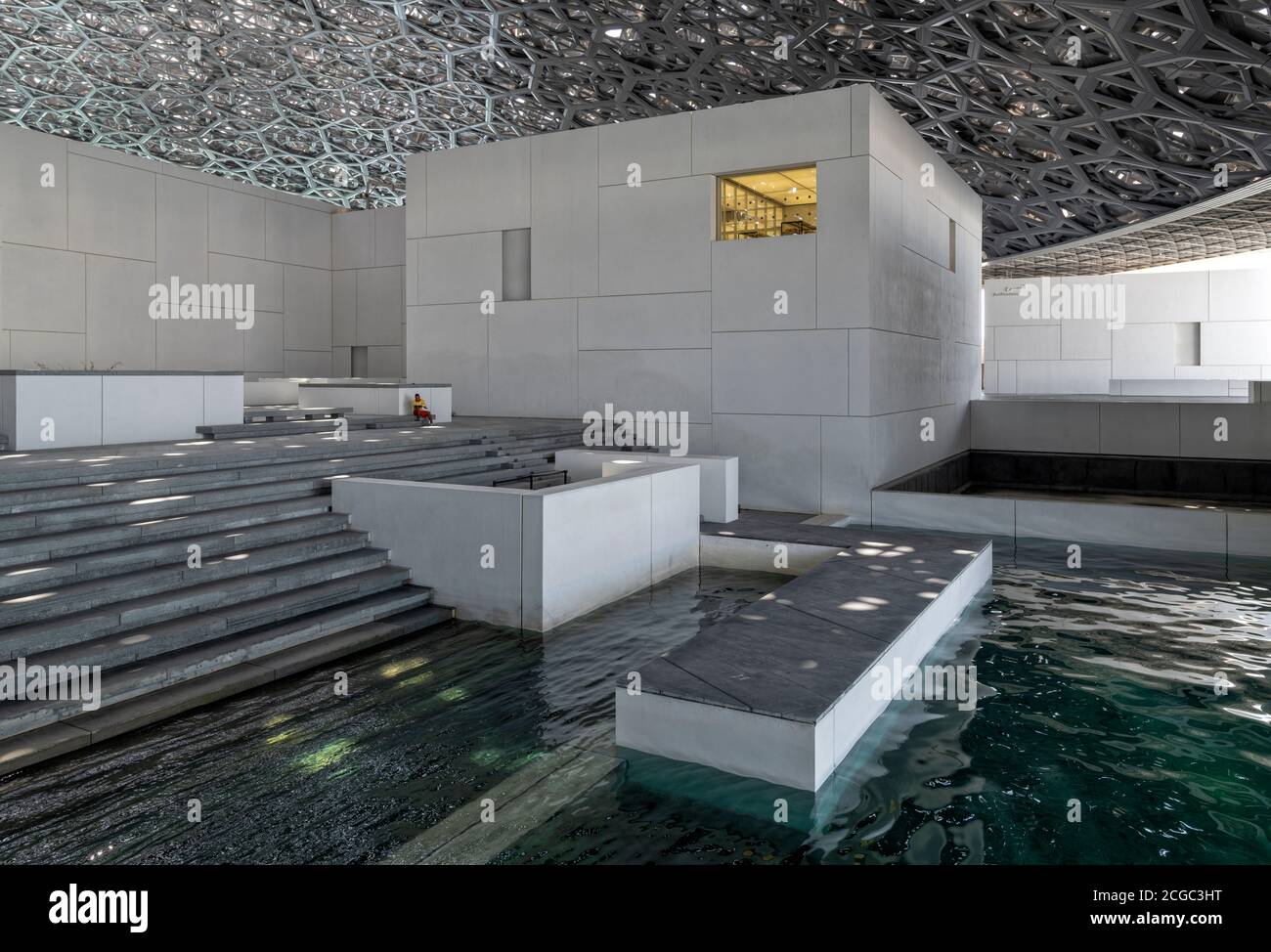 An interior shot of the Louvre Abu Dhabi which includes a sitting area ...
