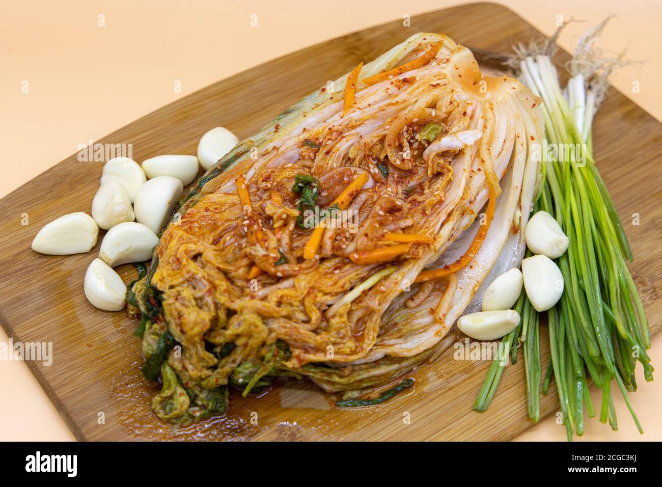 Korean Traditional Food cabbage kimchi with Ingredients on the Plate ...
