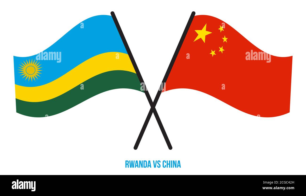 Rwanda and China Flags Crossed And Waving Flat Style. Official ...