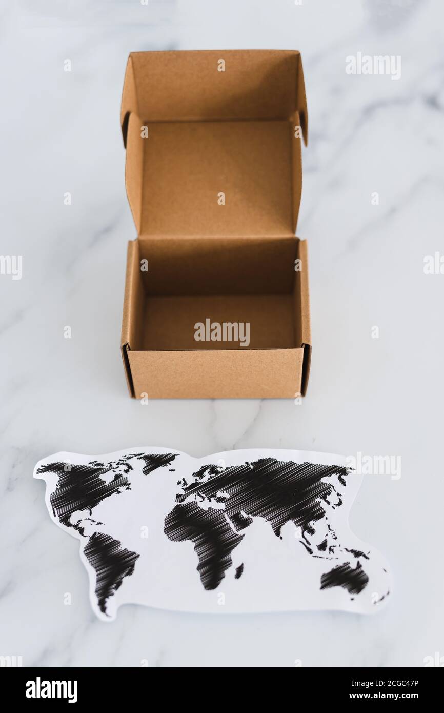 concept of global trade and worldwide deliveries, miniature postal ...