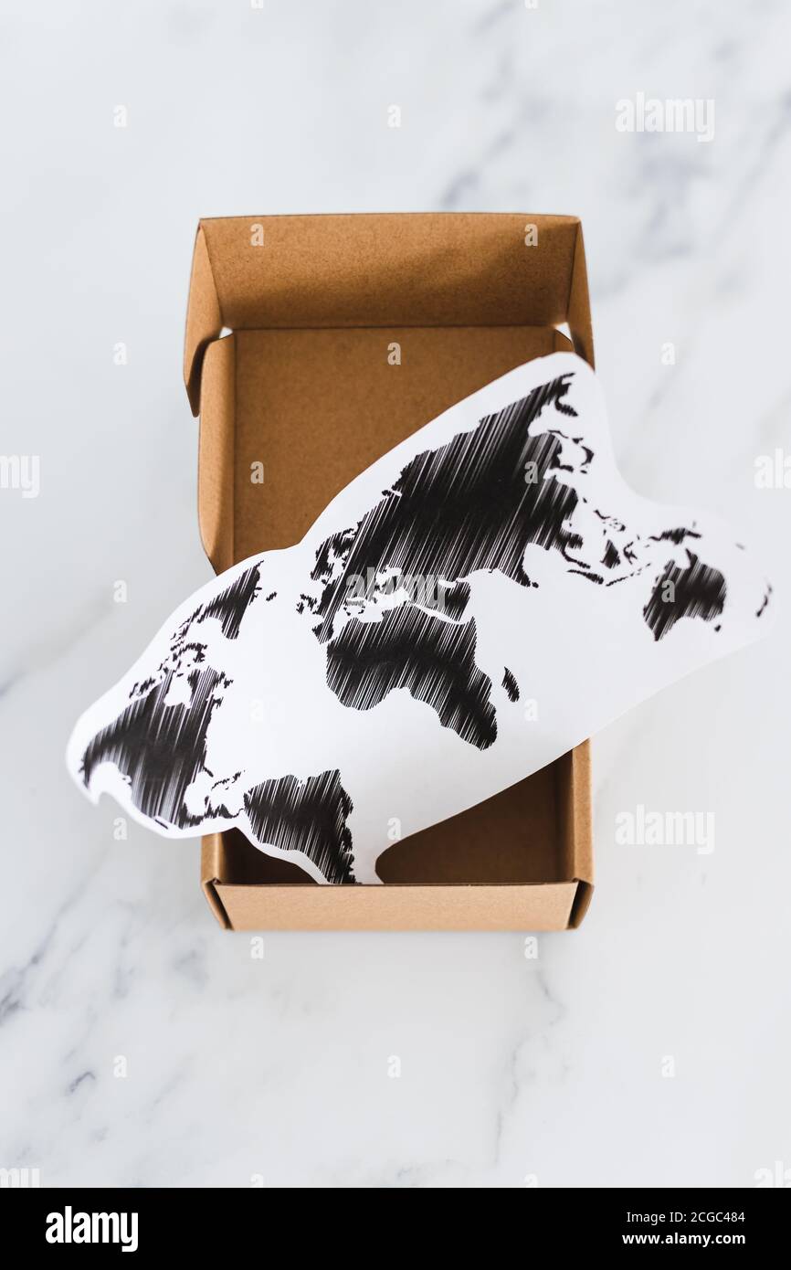 concept of global trade and worldwide deliveries, miniature postal ...