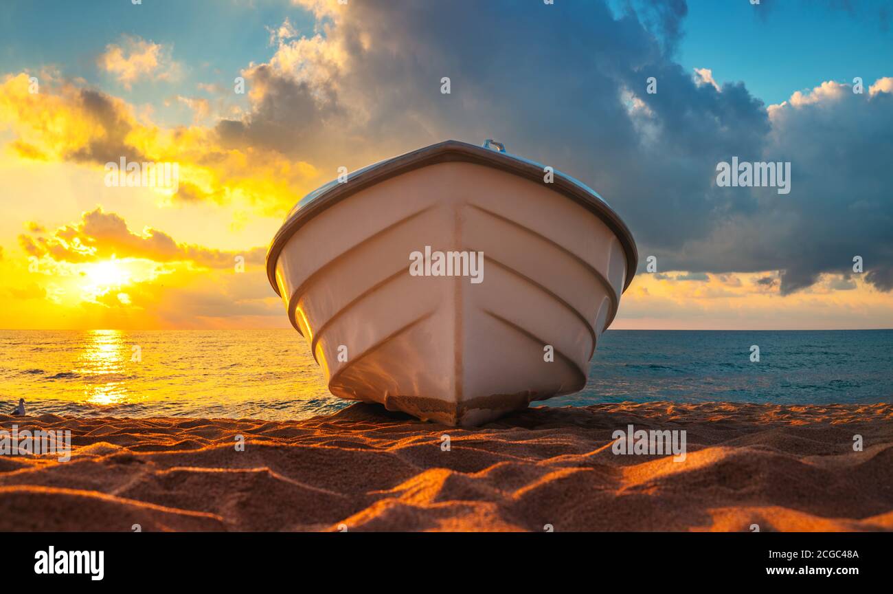 Beautiful Seascape With Boat High Resolution Stock Photography and ...