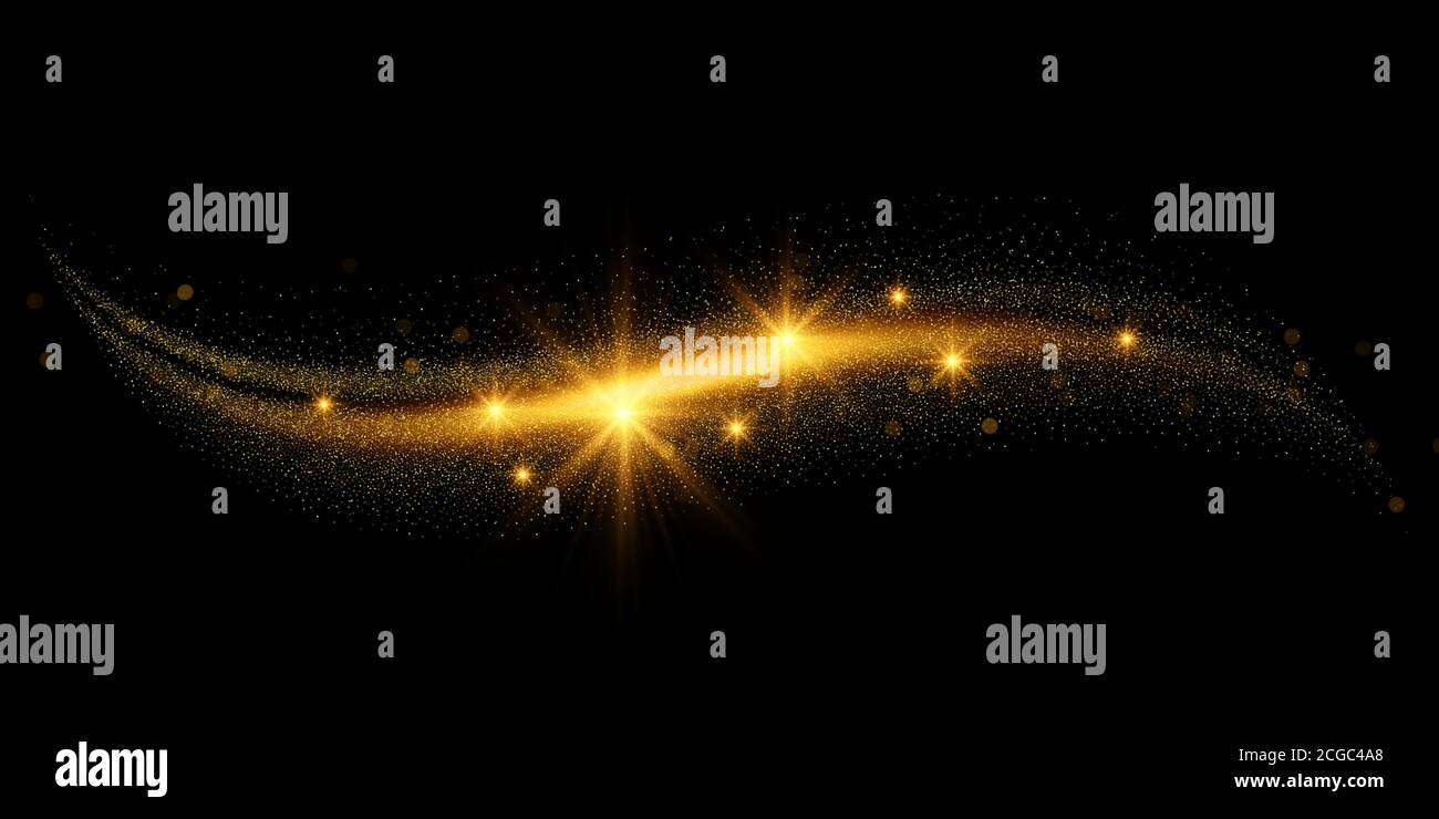 Golden glittering effect. Sparkling magic light isolated on black ...