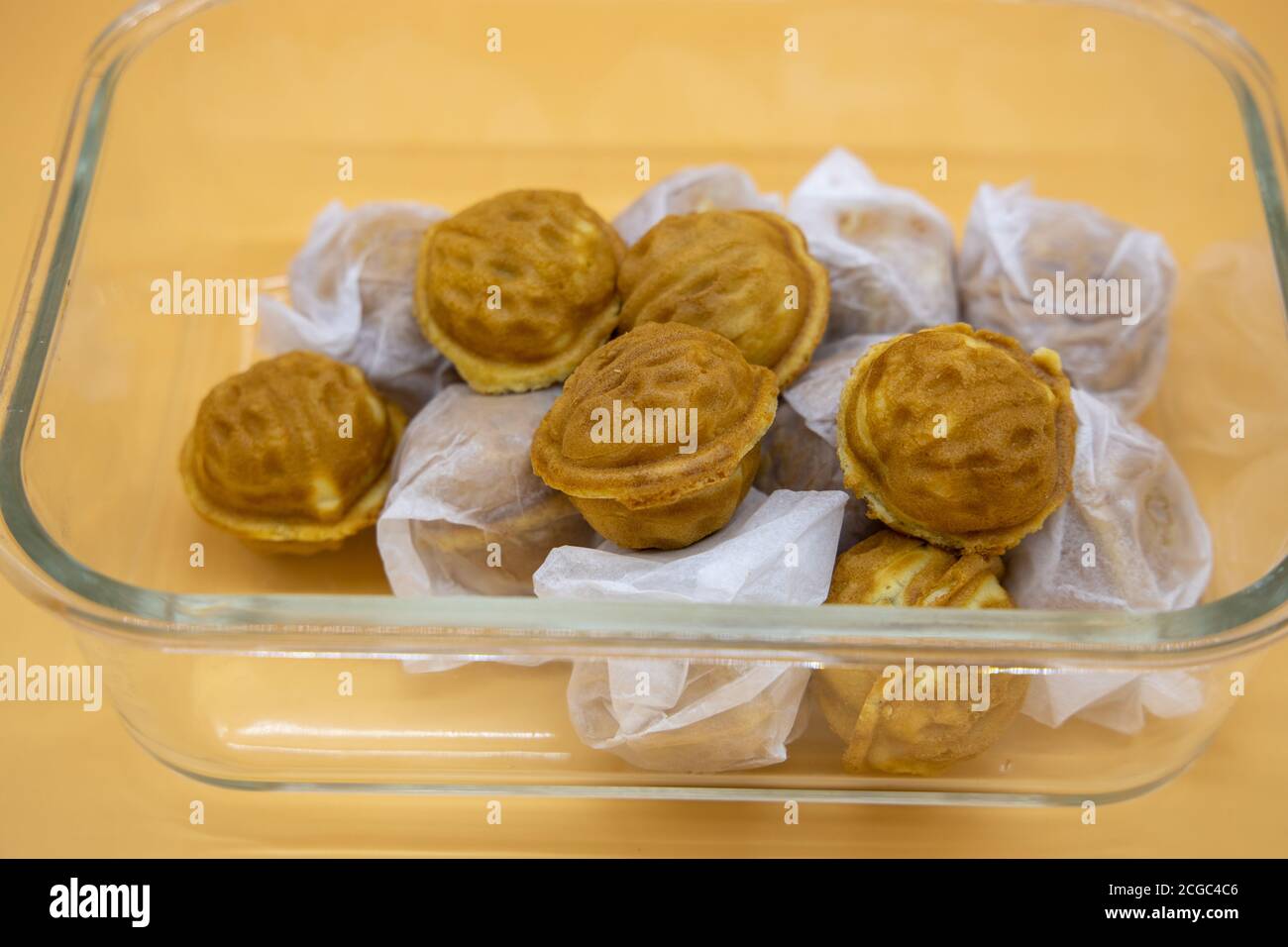 Popular Korean street food Walnut cookies in clear glass bowl Stock ...
