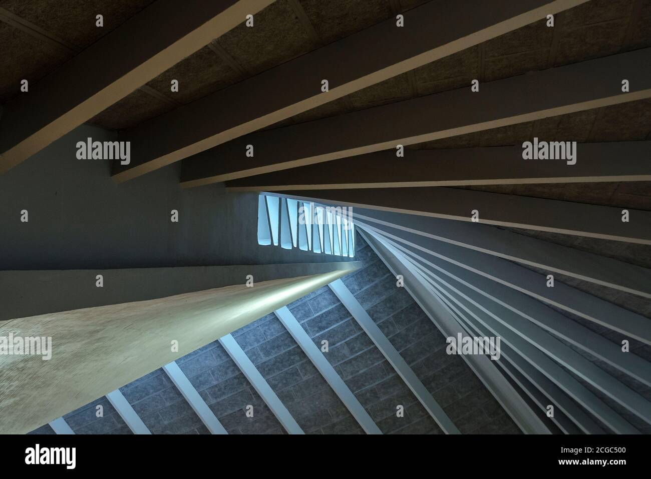 The Design Museum, London, view upwards of geometric detail and ...