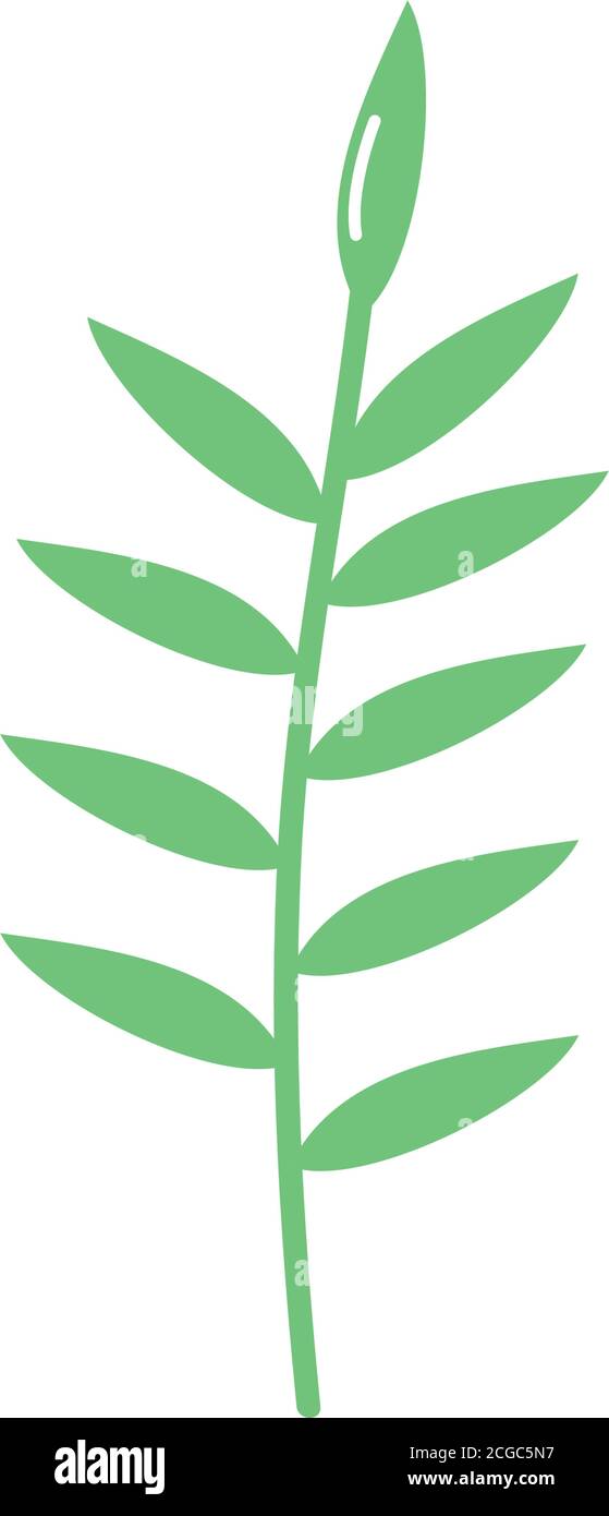 stem with leaves icon over white background, flat style, vector ...