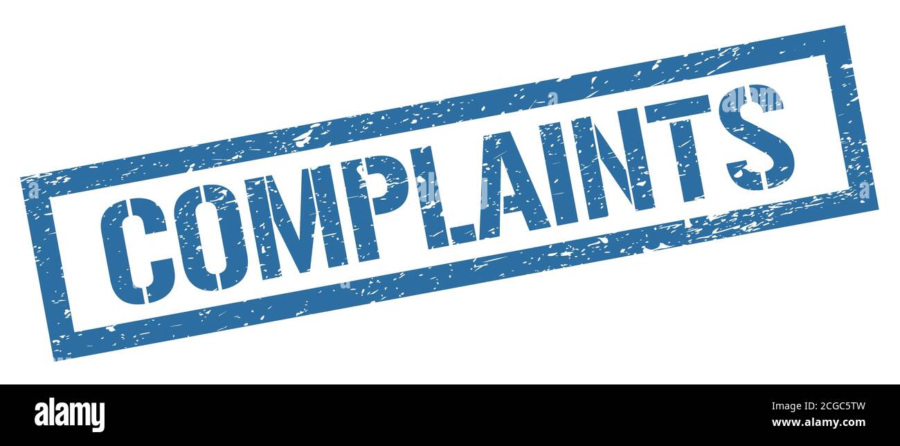 COMPLAINTS blue grungy rectangle stamp sign Stock Photo - Alamy