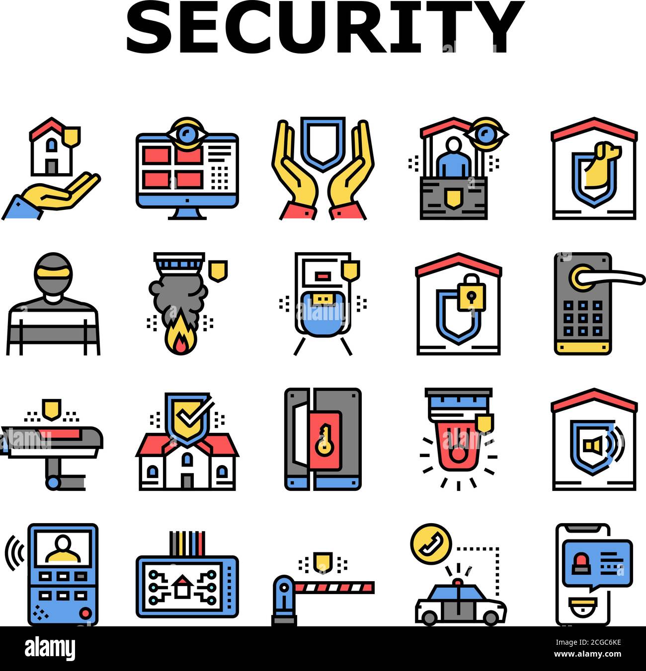 Home Security Device Collection Icons Set Vector Stock Vector Image ...