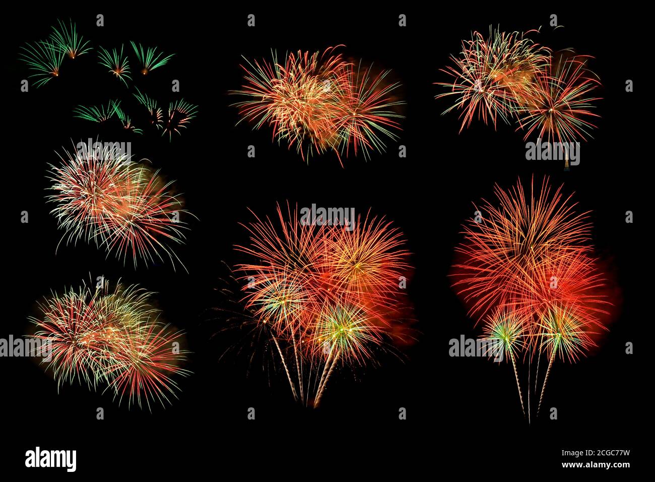 Set of colorful fireworks for decoration isolated on black background ...