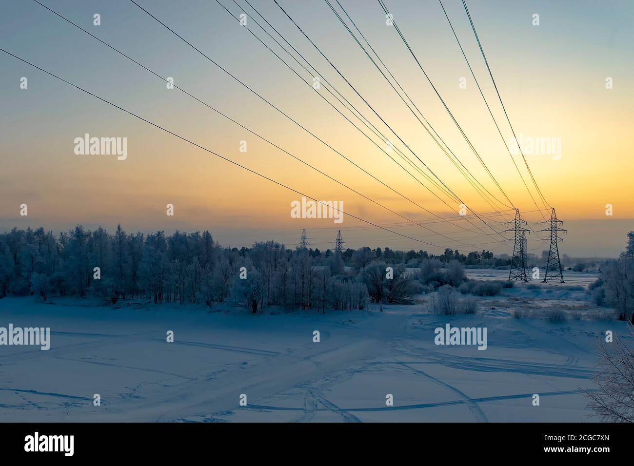 Evening industrial landscape winter. Siberia Stock Photo - Alamy