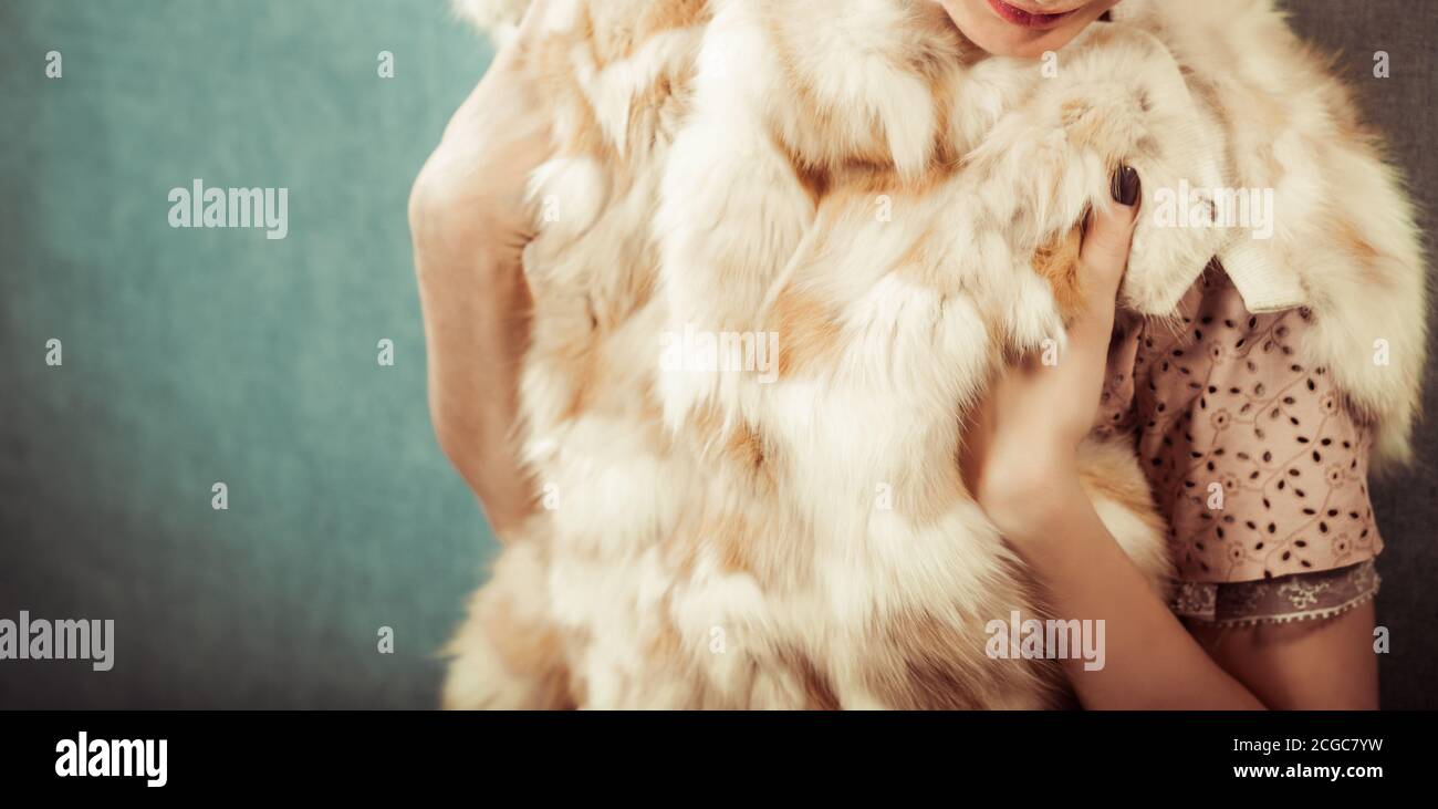 woman chest body part in fur dress Stock Photo - Alamy