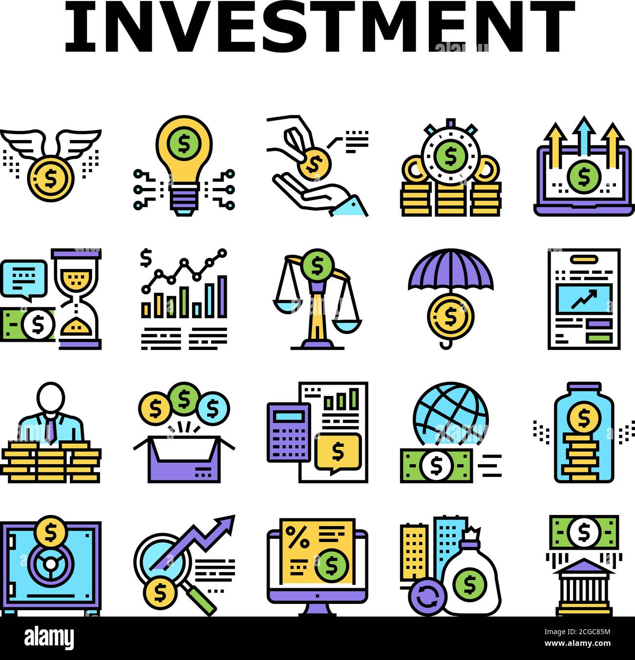 Investment Portfolio Collection Icons Set Vector Illustration Stock ...