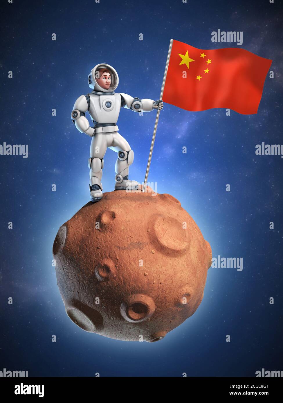 astronaut on meteor holding the Chinese flag Stock Photo - Alamy