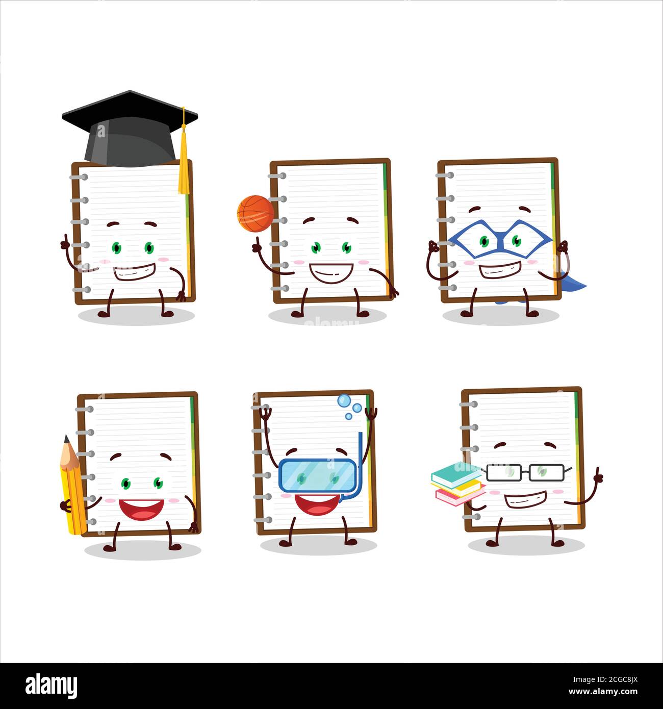 School student of diary notes cartoon character with various ...