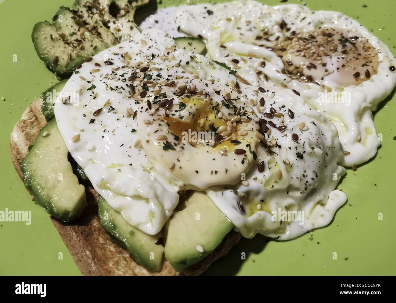 Egg toast with avocado and seeds, healthy food and omega Stock Photo ...