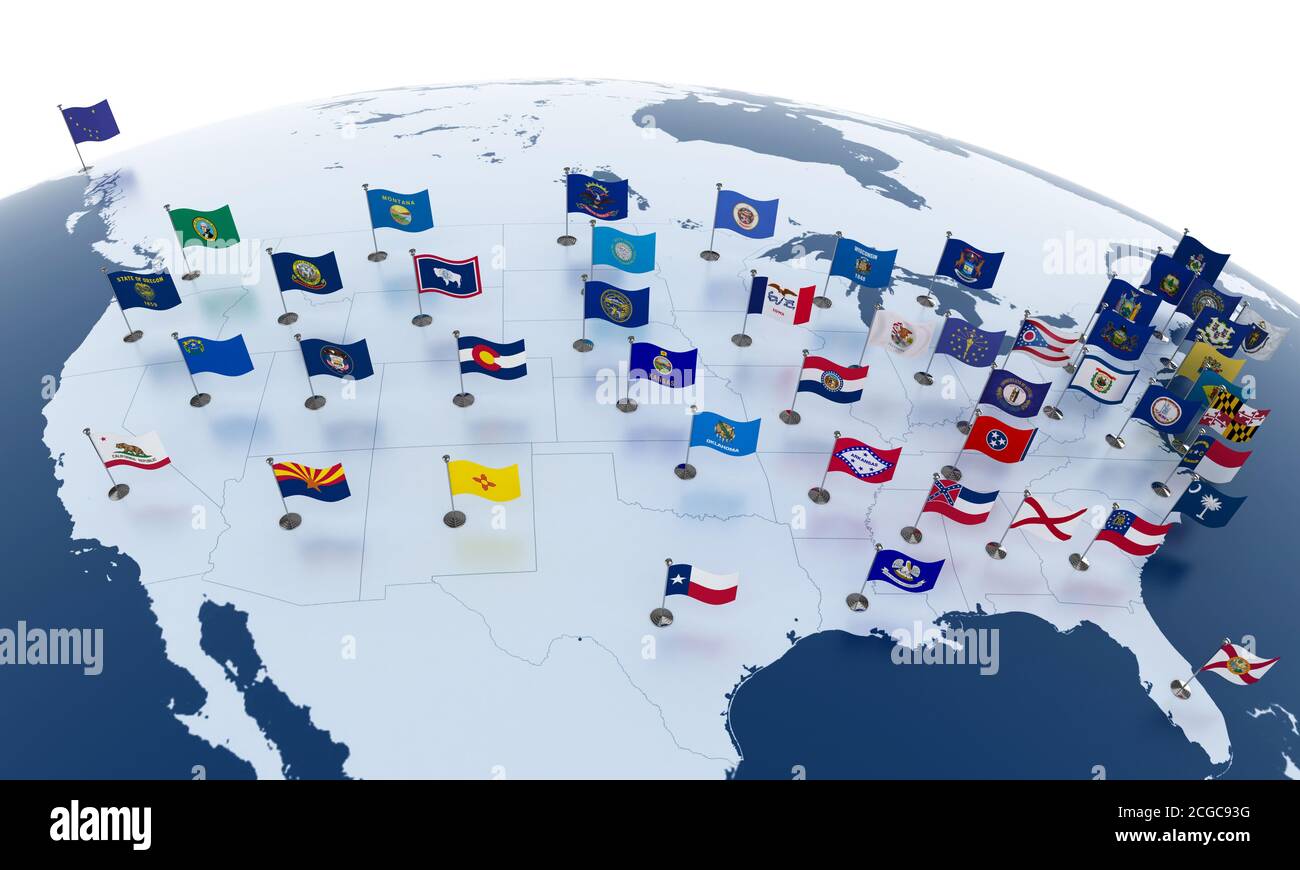 Flags of the U.S. states on American continent Stock Photo - Alamy