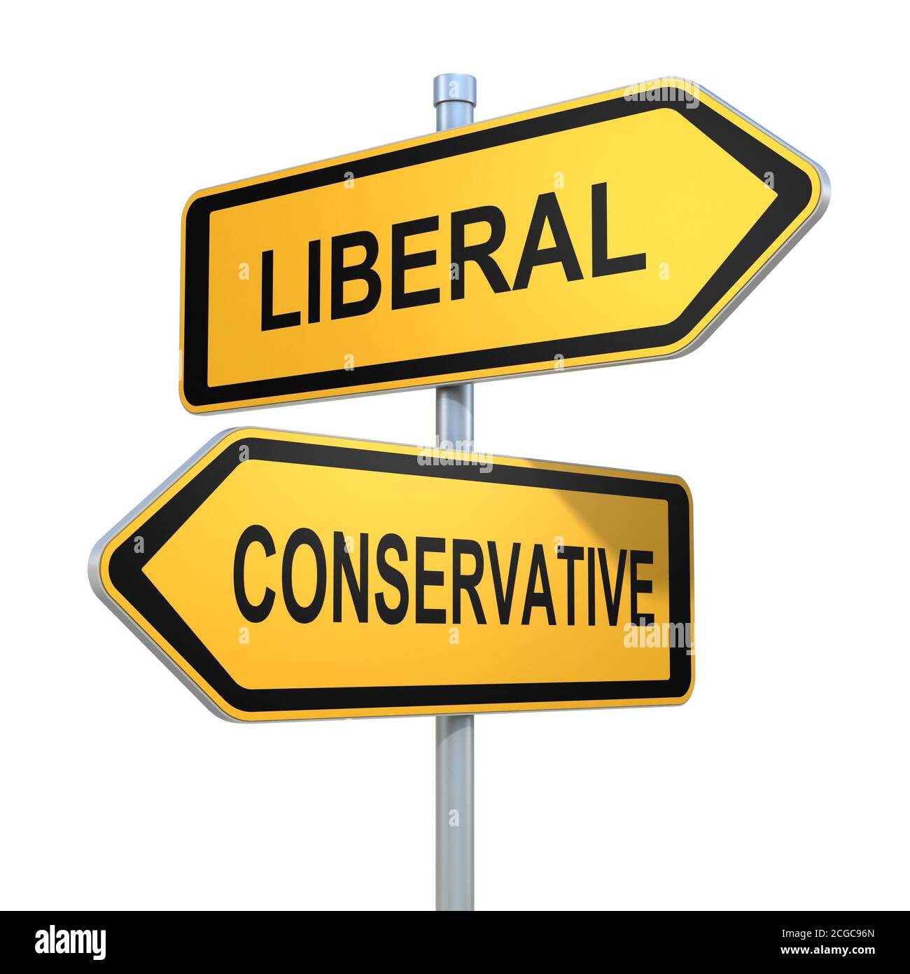 two road signs - liberal conservative choice Stock Photo - Alamy