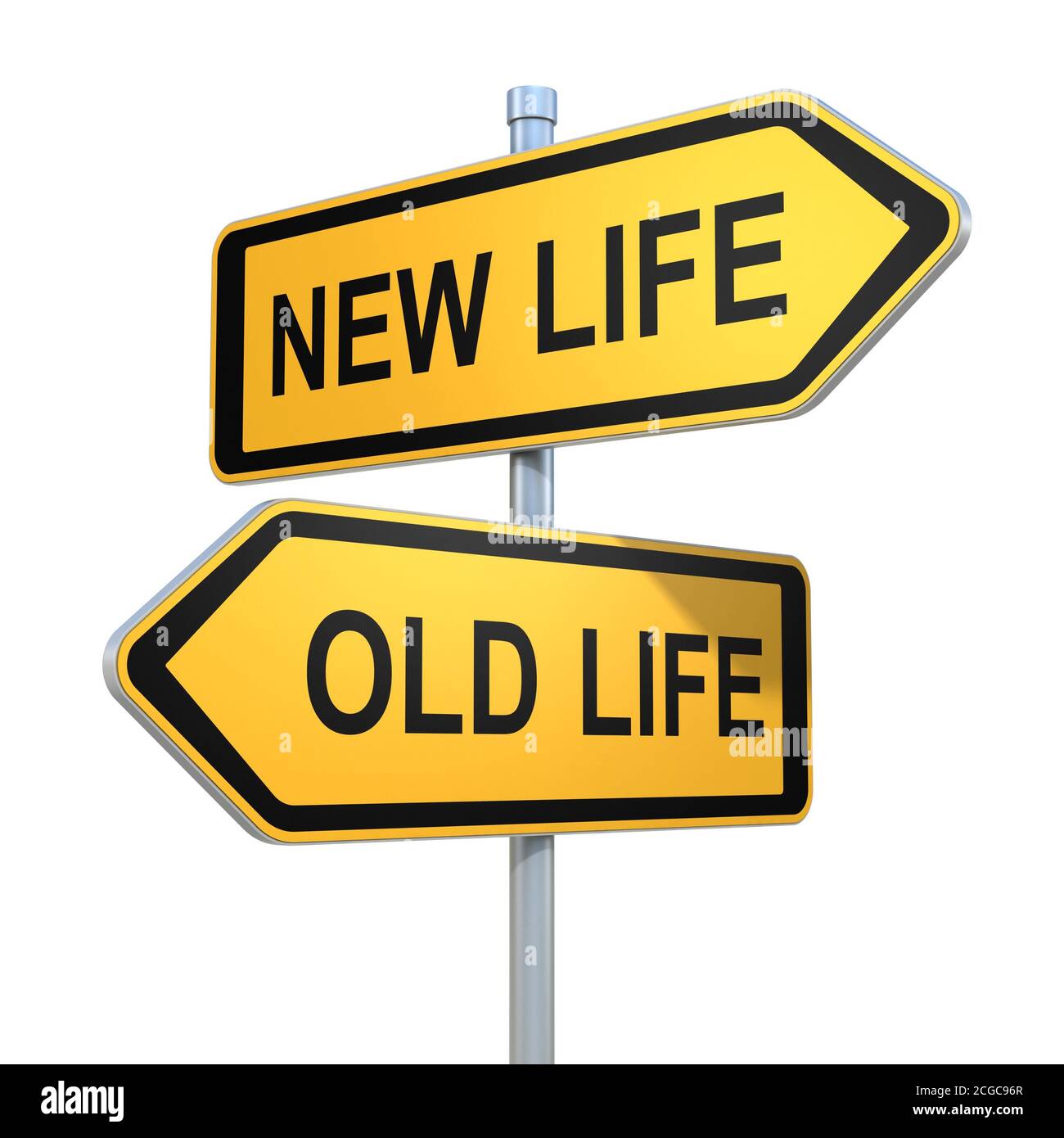 two road signs - new life old life choice Stock Photo - Alamy