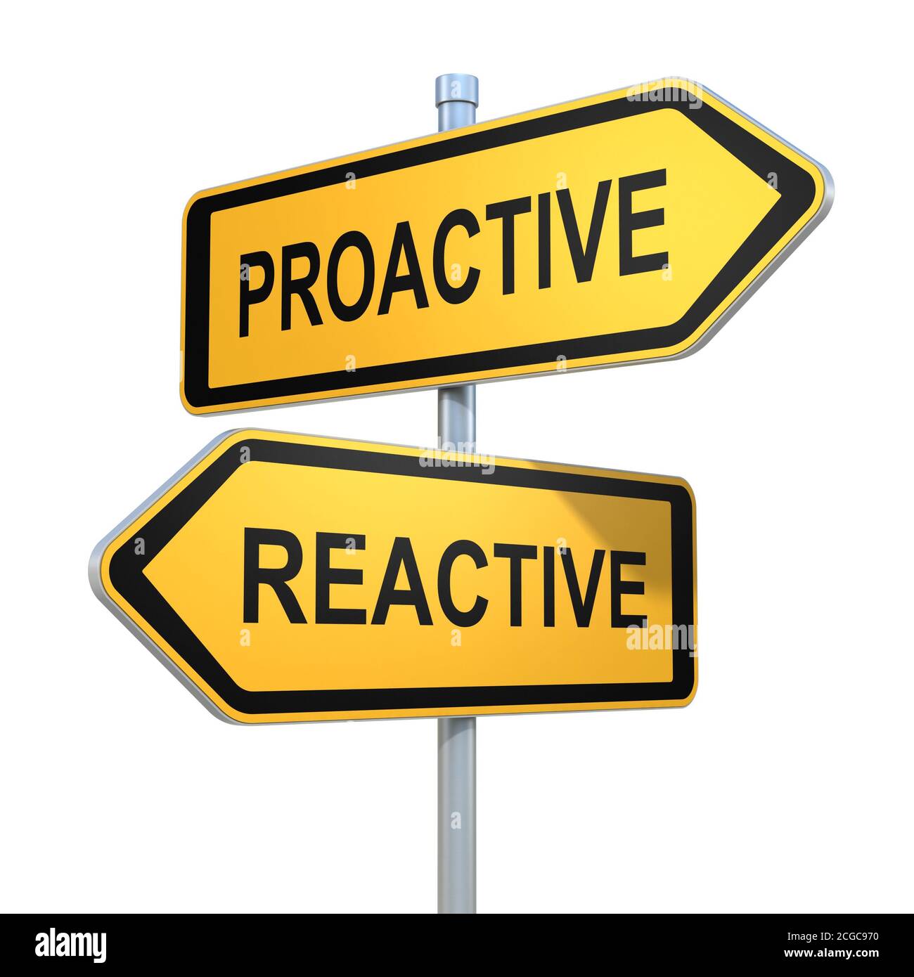 two road signs - proactive reactive choice Stock Photo - Alamy