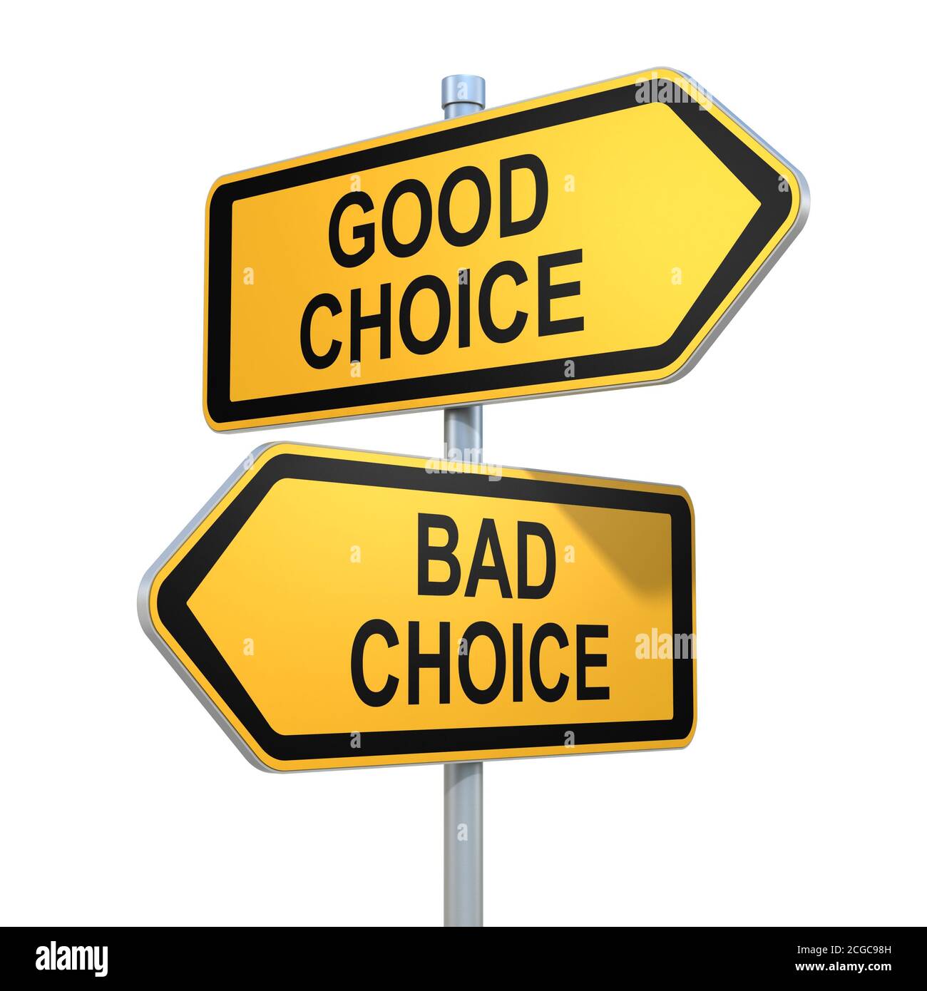 two road signs - good and bad choice Stock Photo - Alamy