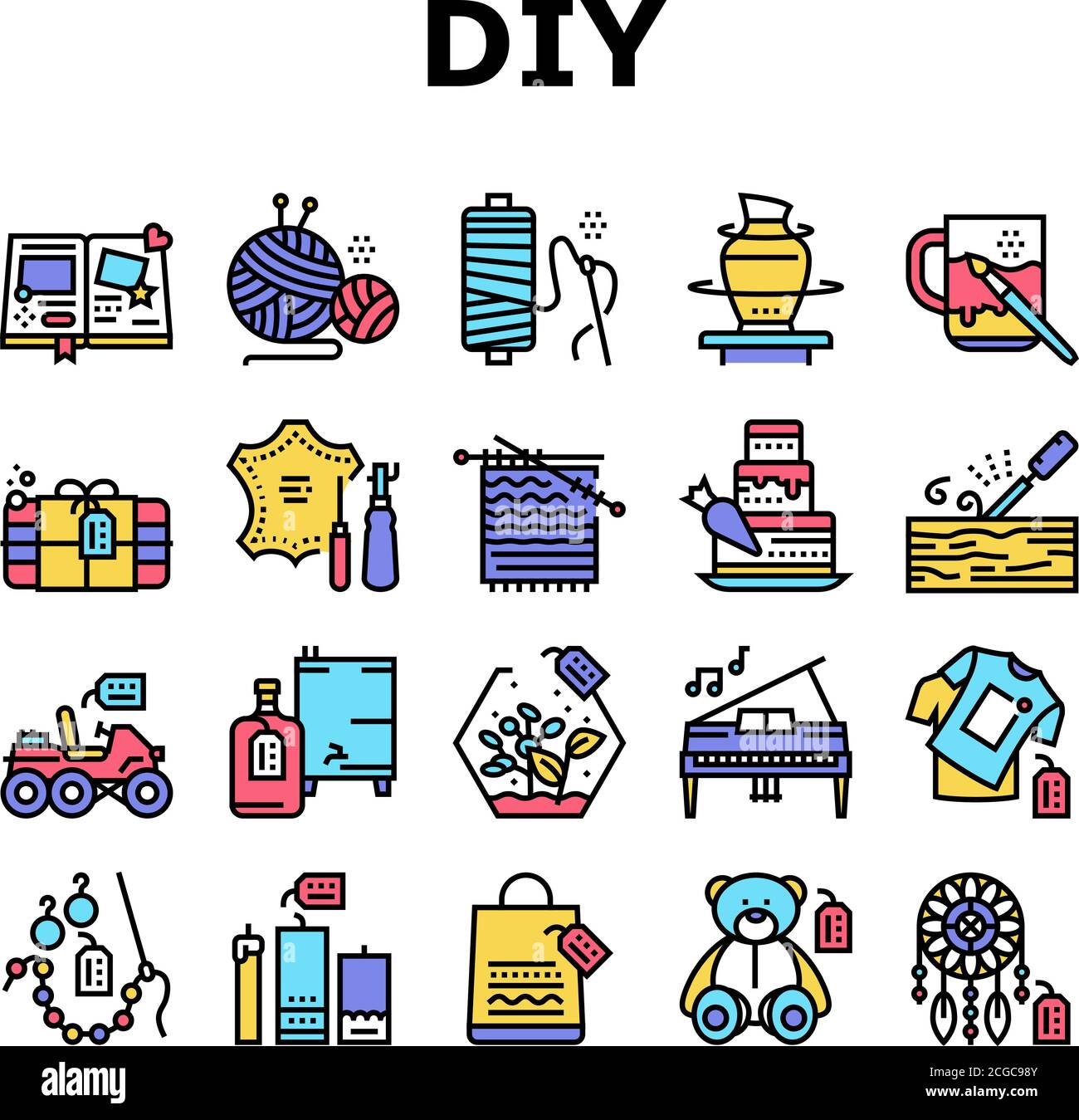 Diy Crafts Handmade Collection Icons Set Vector Stock Vector Image ...