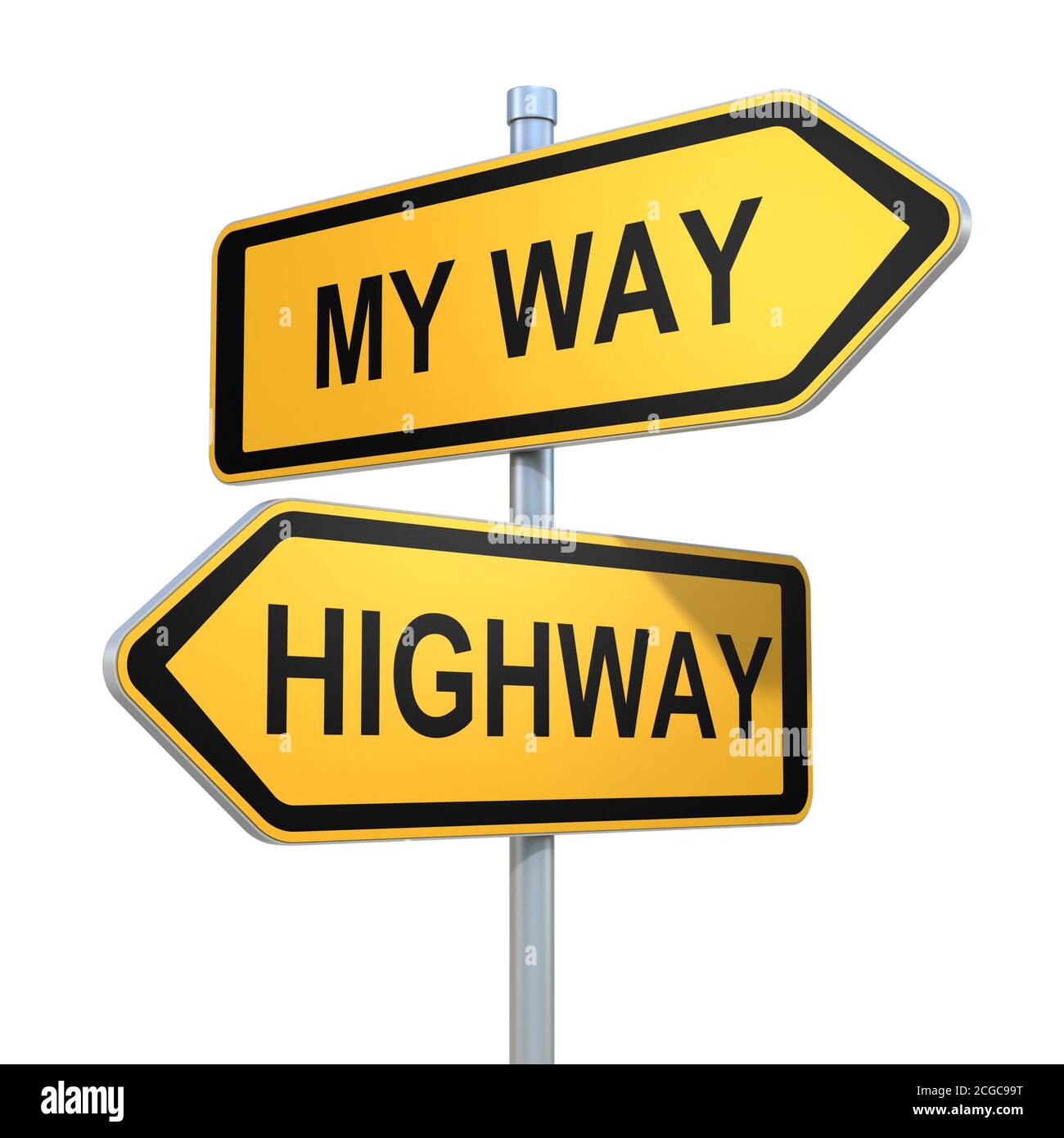 two road signs - my way or the highway choice Stock Photo - Alamy