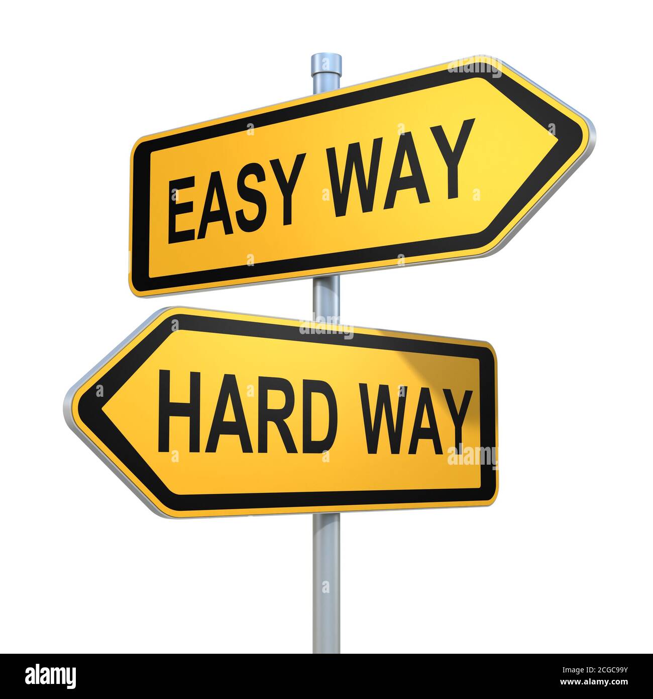 two road signs - easy and hard way choice Stock Photo - Alamy