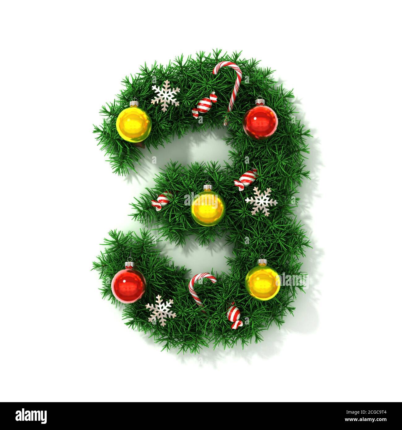Christmas font isolated on white 3d rendering, number 3 Stock Photo - Alamy