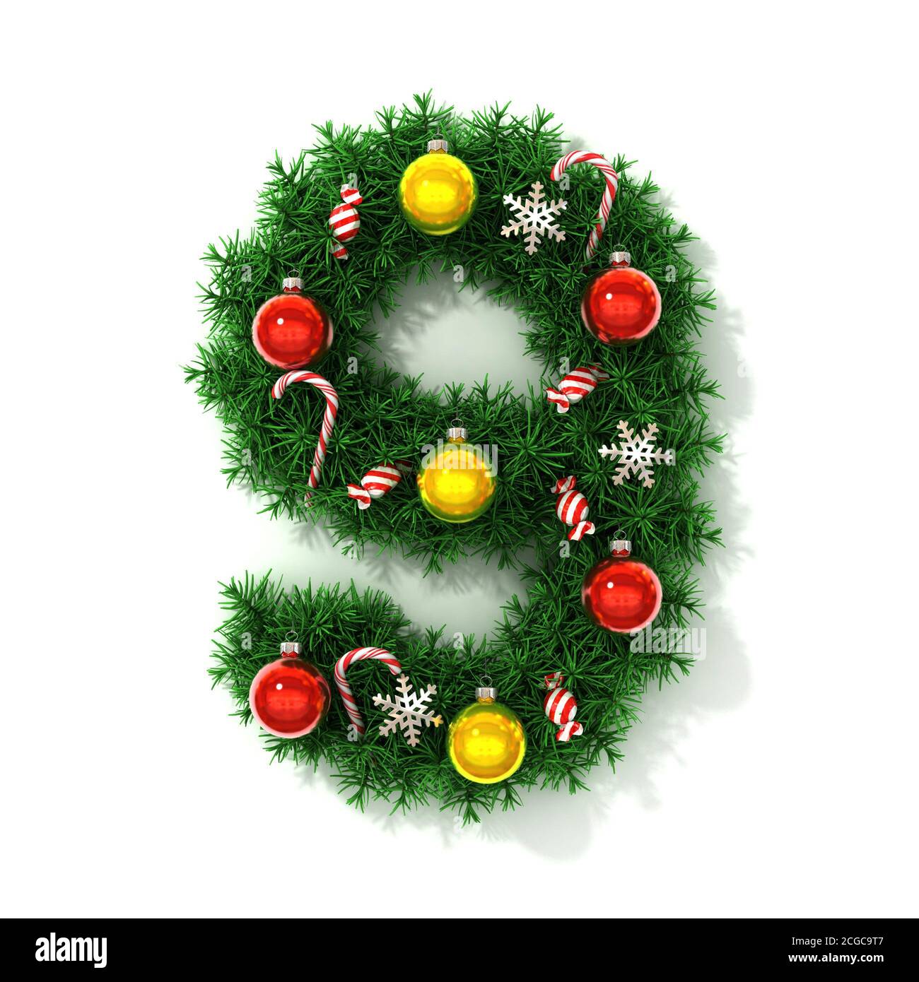 Christmas font isolated on white 3d rendering, number 9 Stock Photo - Alamy