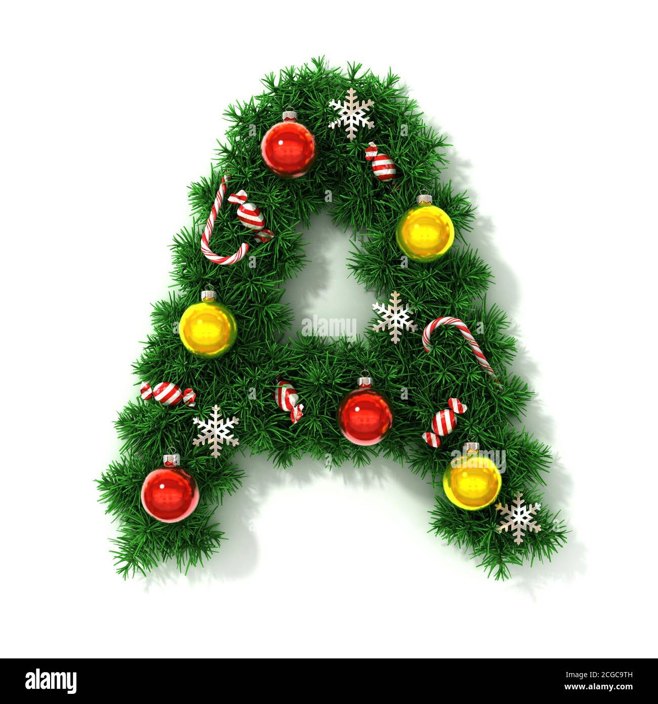 Christmas font isolated on white 3d rendering, letter A Stock Photo - Alamy