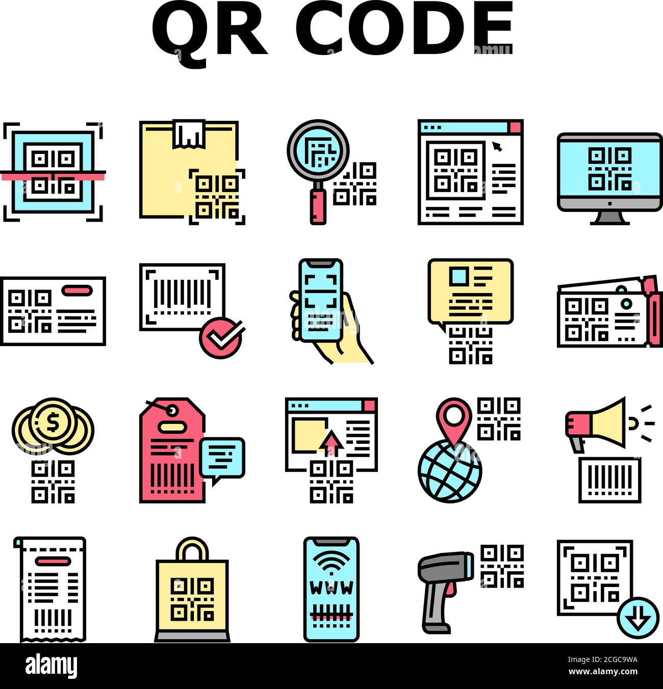 Qr Code Identification Collection Icons Set Vector Stock Vector Image