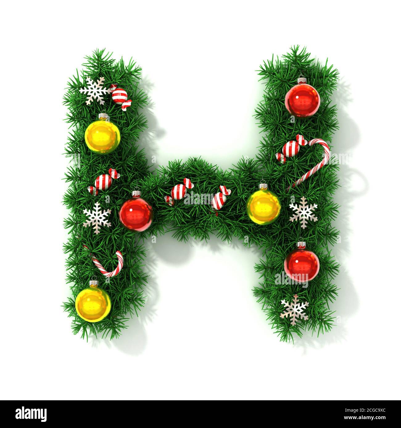 Christmas font isolated on white 3d rendering, letter H Stock Photo - Alamy