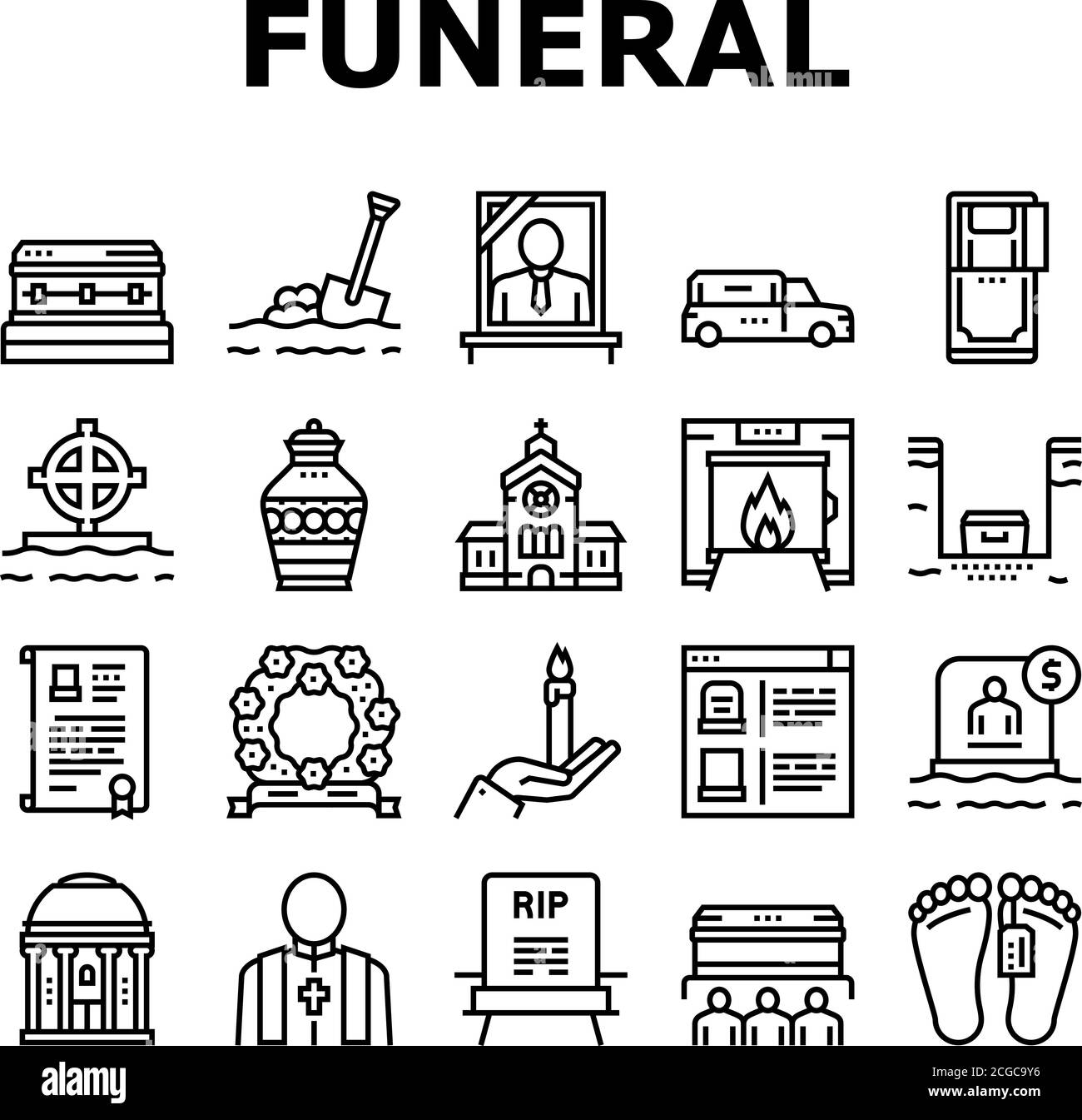 Funeral Burial Service Collection Icons Set Vector Stock Vector Image ...