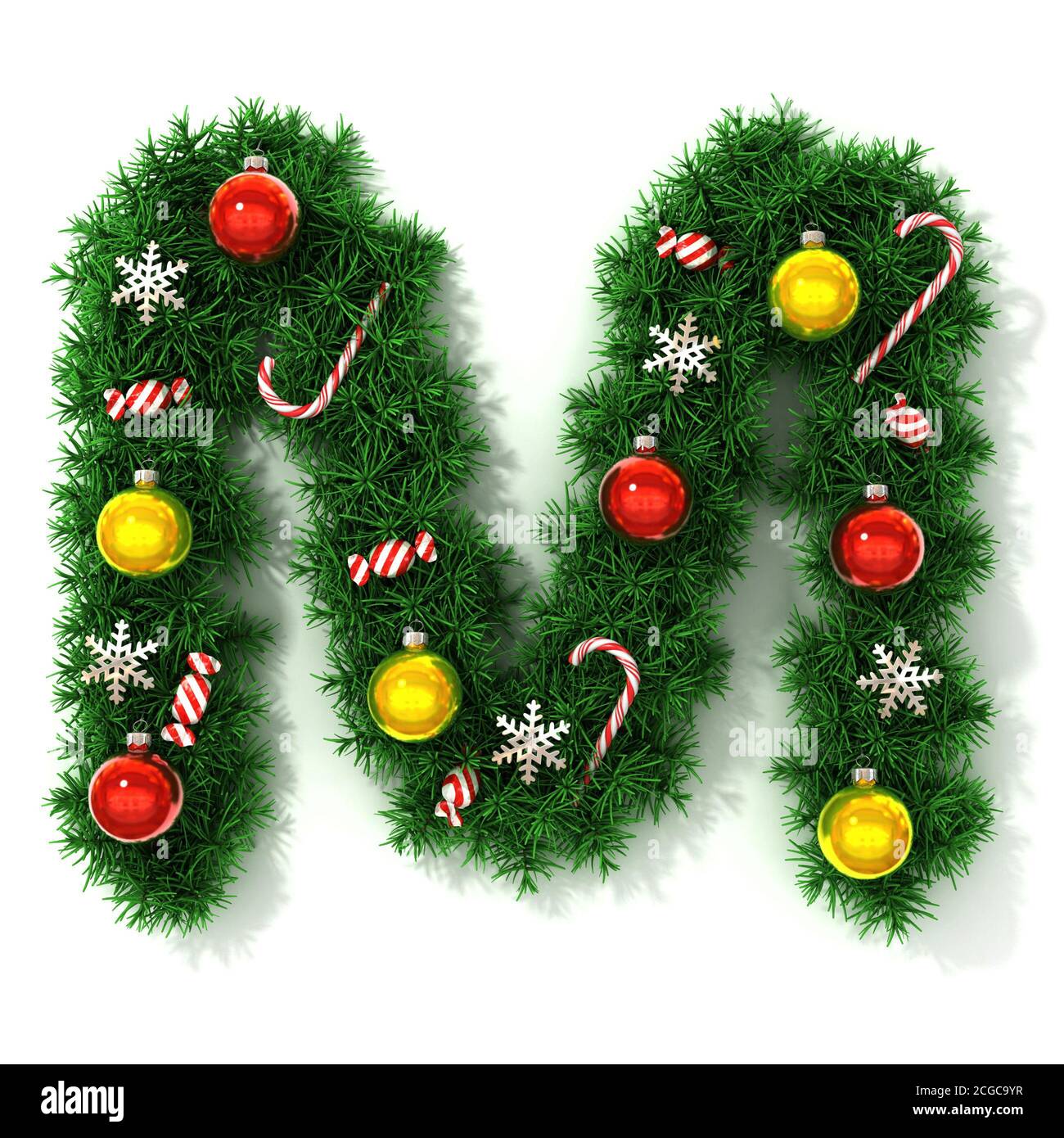 Christmas font isolated on white 3d rendering, letter M Stock Photo - Alamy