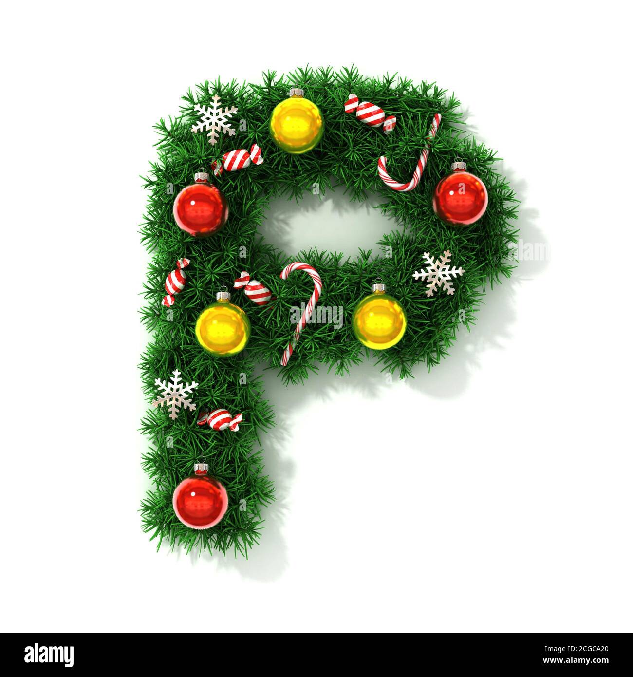 Christmas font isolated on white 3d rendering, letter P Stock Photo - Alamy