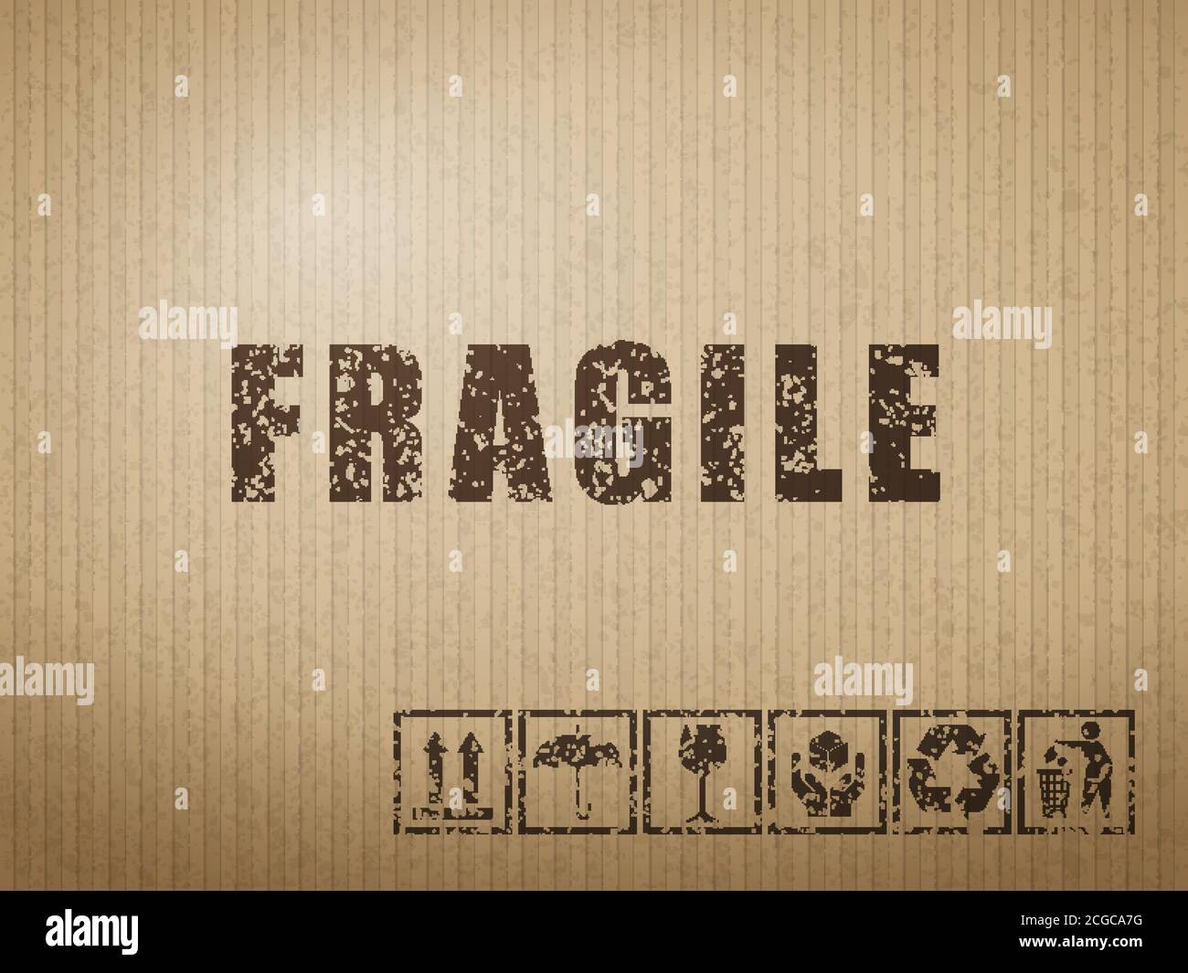 Fragile symbols on cardboard paper background. Vector illustration ...