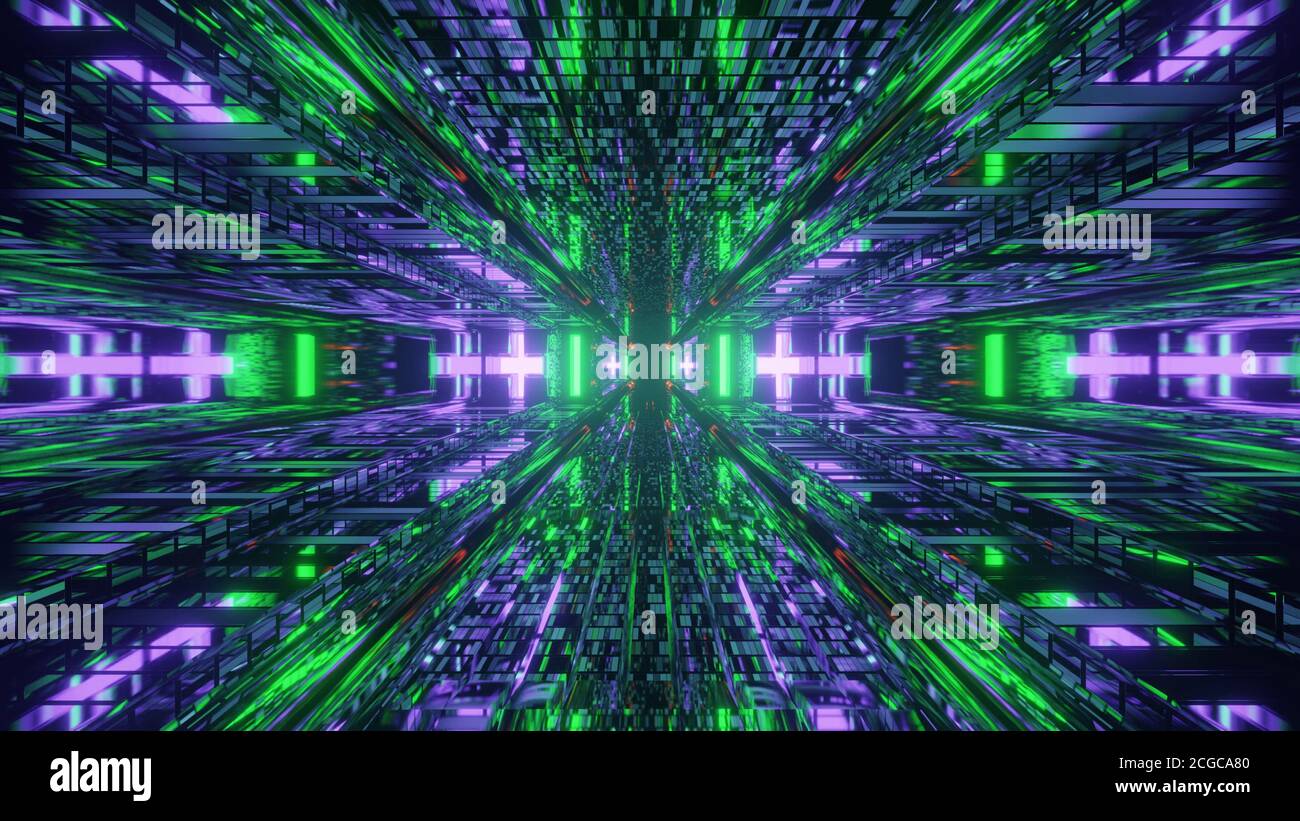 High Tech Endless Neon Space Station 4k uhd 3d illustration background ...