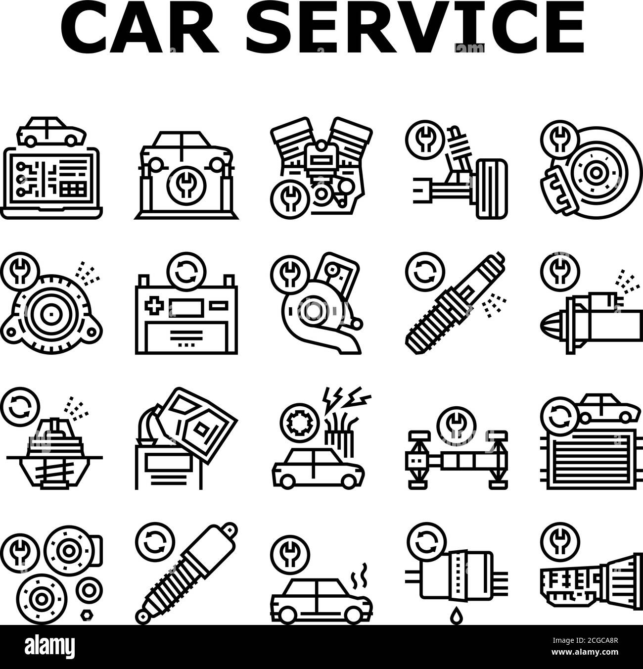 Car Service Garage Collection Icons Set Vector Stock Vector Image & Art ...