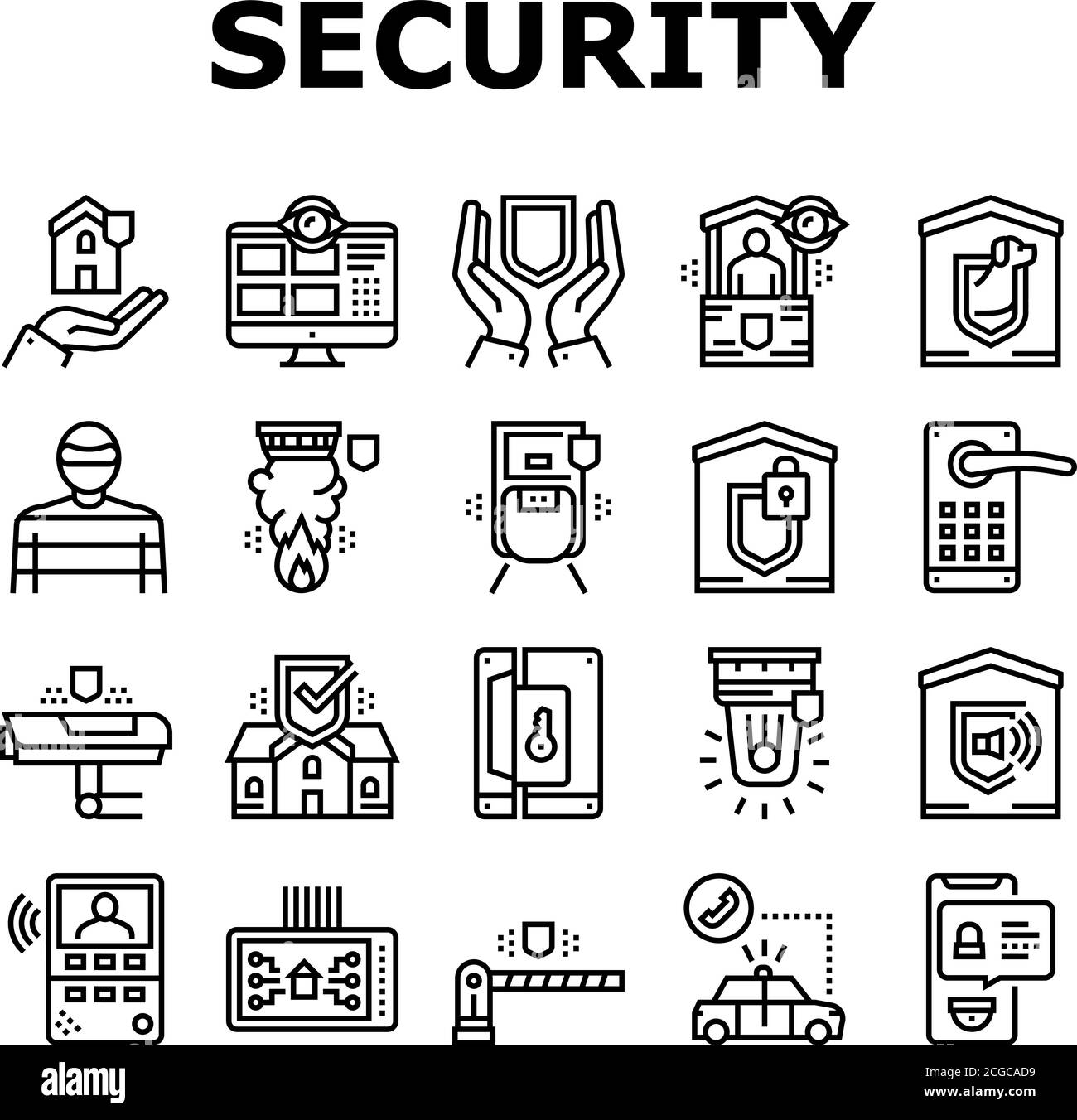 Home Security Device Collection Icons Set Vector Stock Vector Image ...