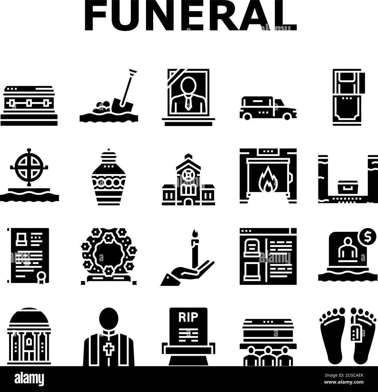 Funeral Burial Service Collection Icons Set Vector Stock Vector Image ...
